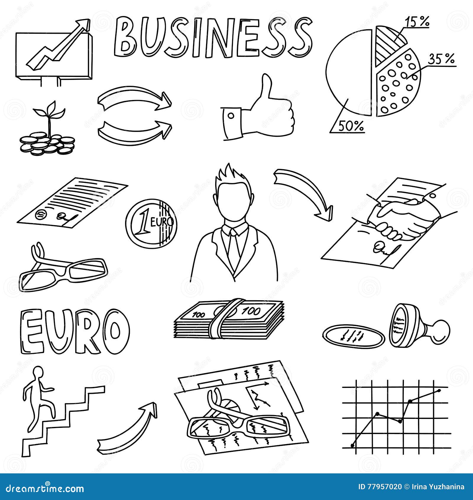 Set of Business Doodles Elements. Hand Draw Icons Stock Vector ...