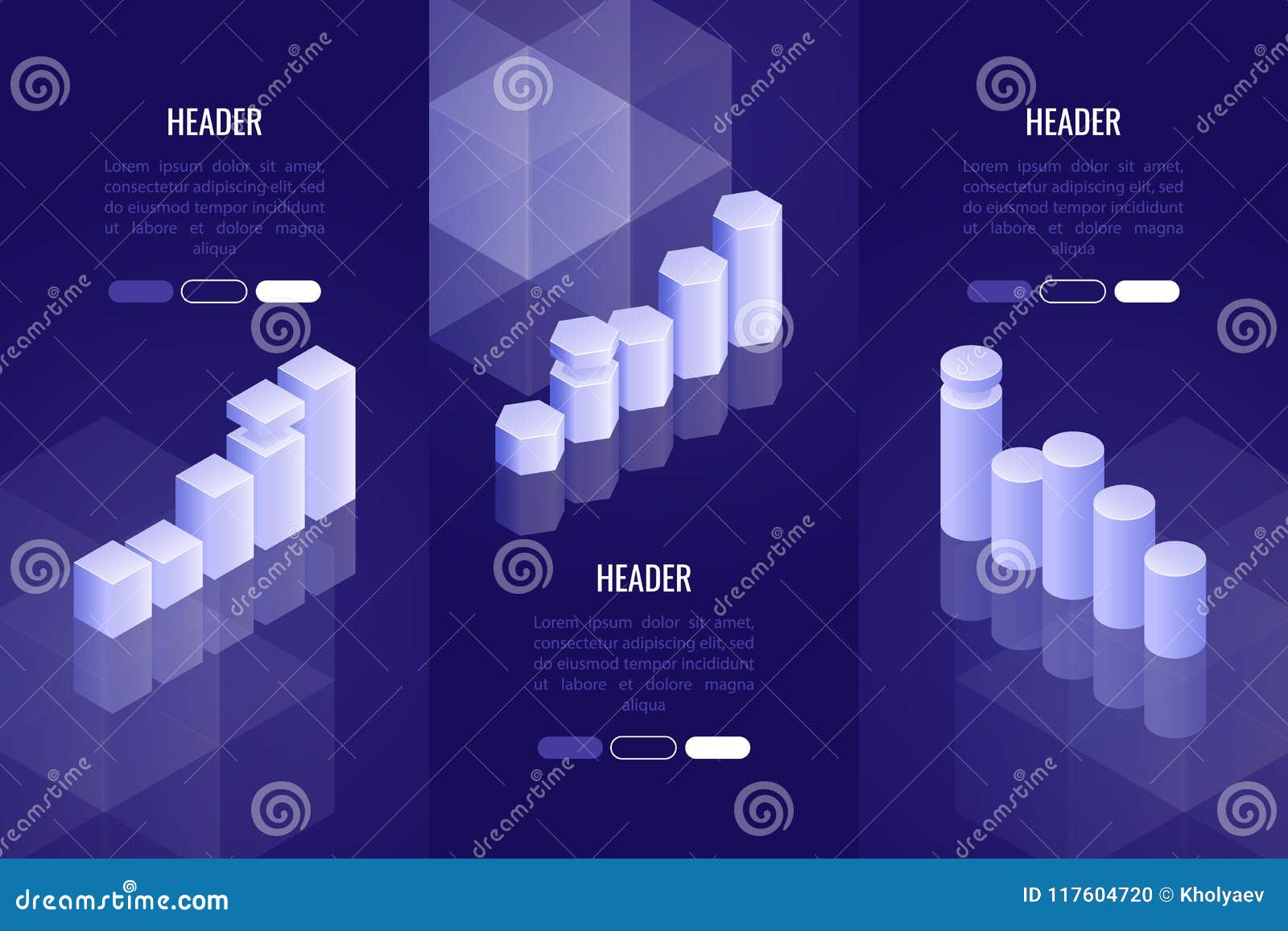 Set of 3 Business Headers with Various Chart and Graph. Data ...