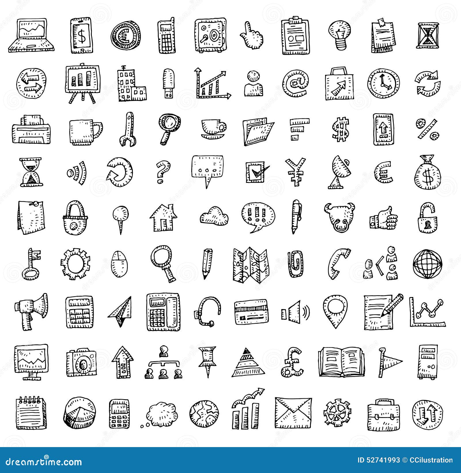 Set of Business Icons, Hand Drawn Vector Illustration. Stock Vector ...