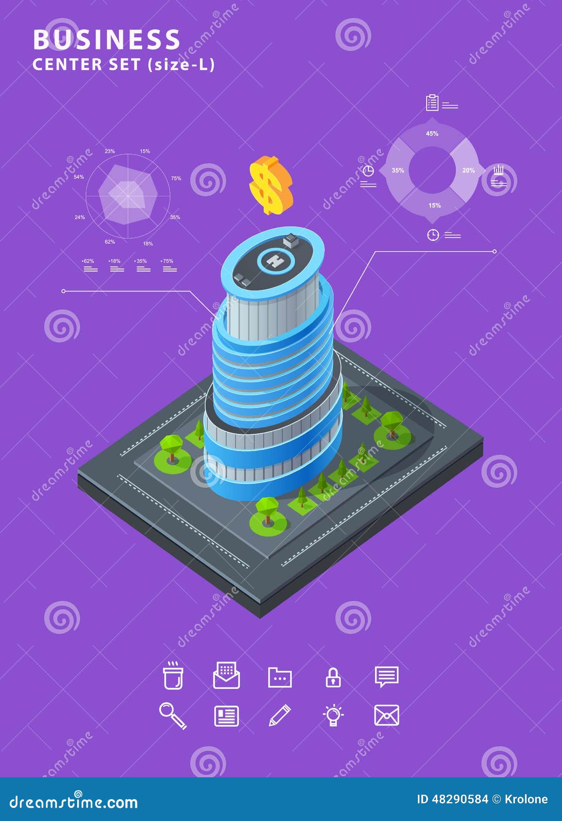 Set Business Isometric Building Icons Diagrams Stock Vector ...