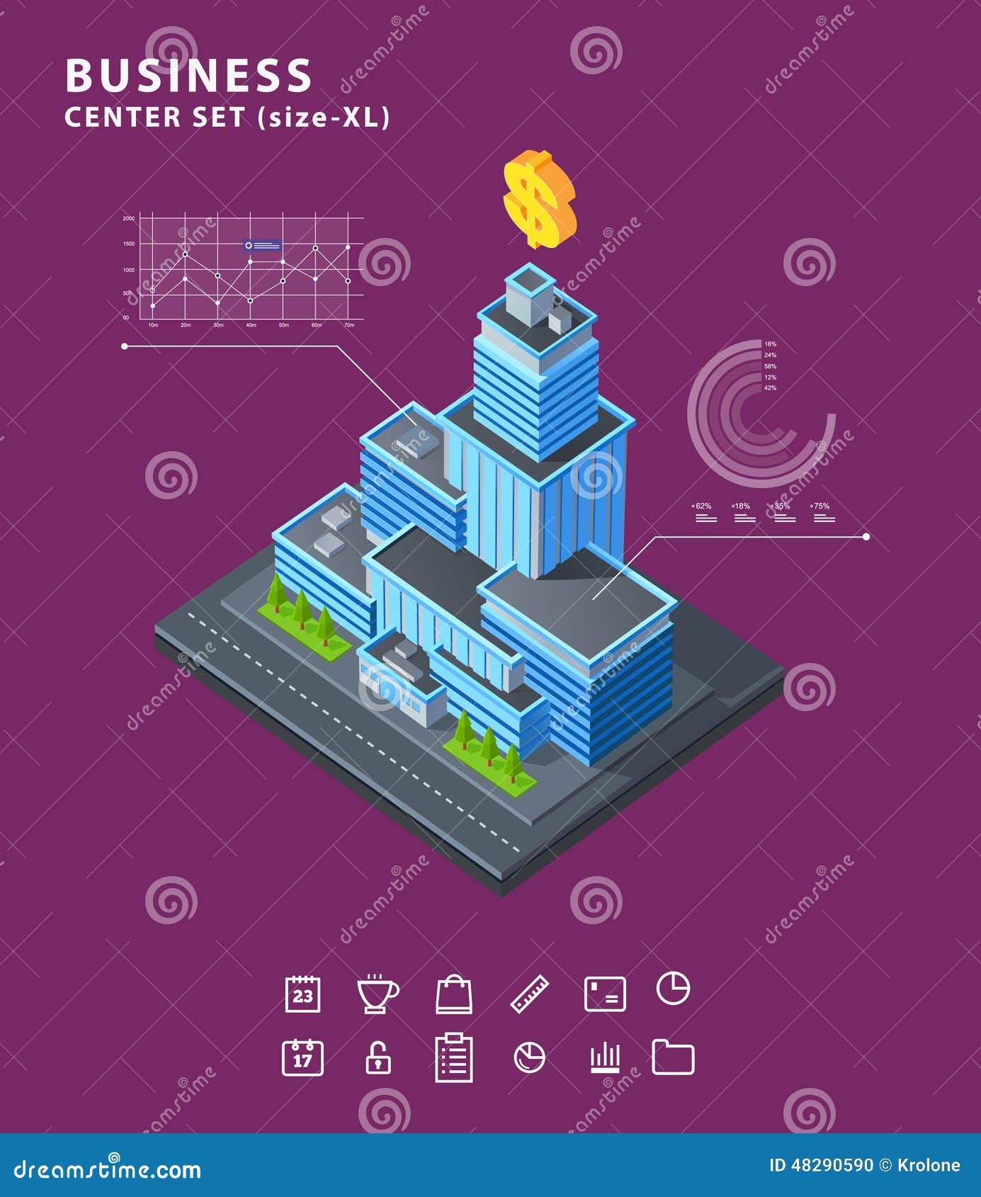 Set Business Isometric Building Icons Diagrams Stock Vector ...