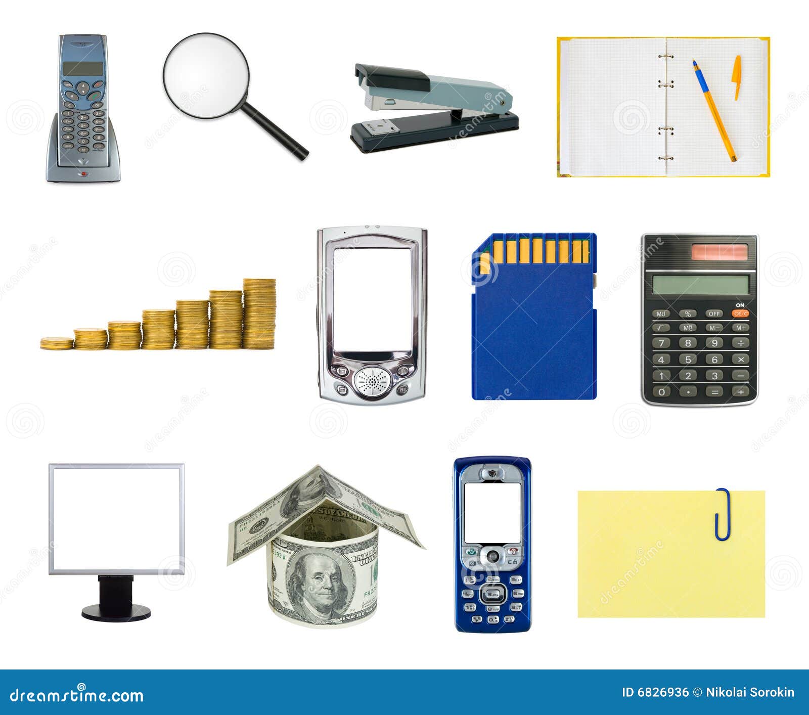 Business Objects Of Pencils,white Paper Note,keyboard,mouse, And ...