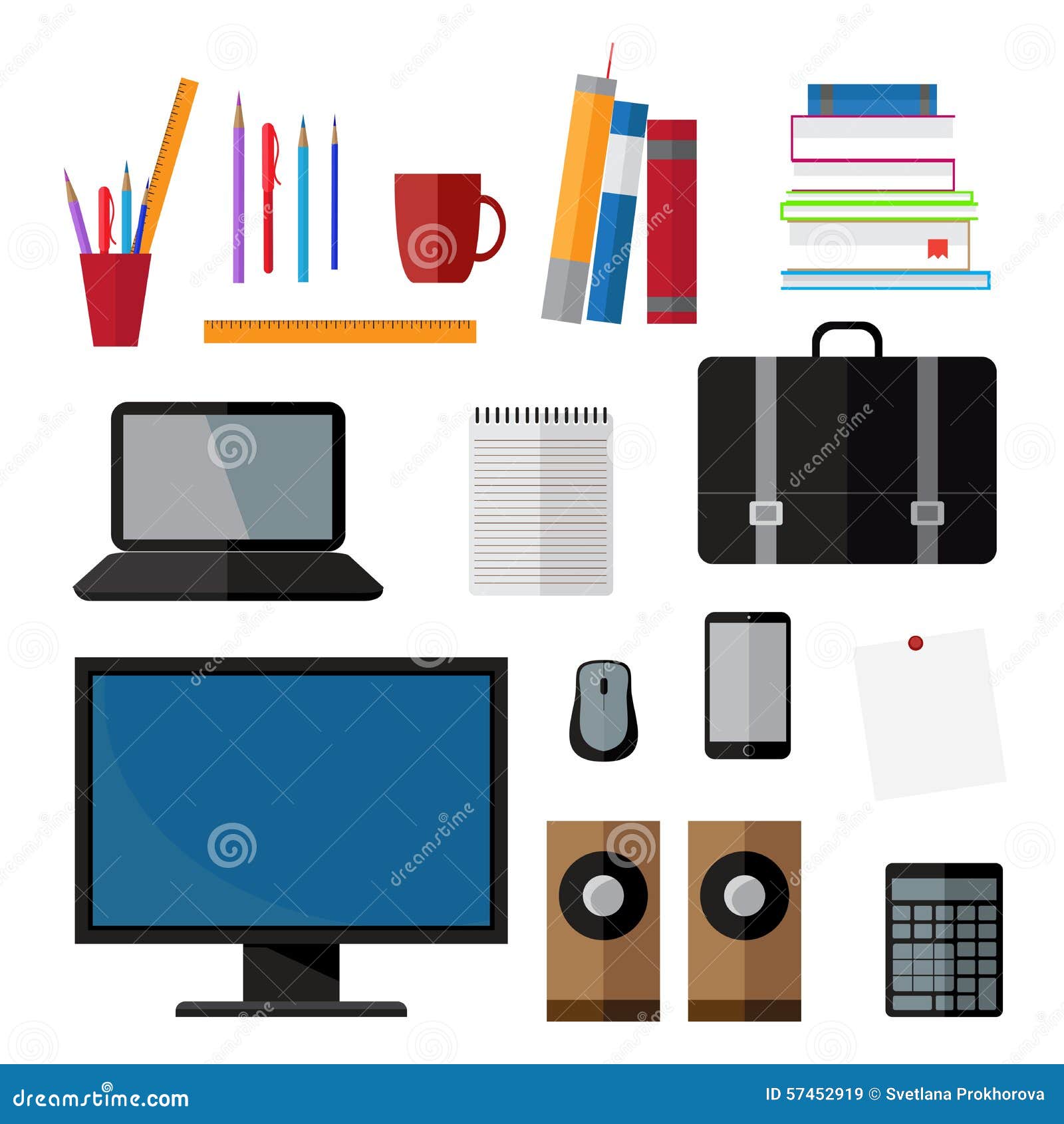 Set of Business and Study Objects Stock Vector - Illustration of ...