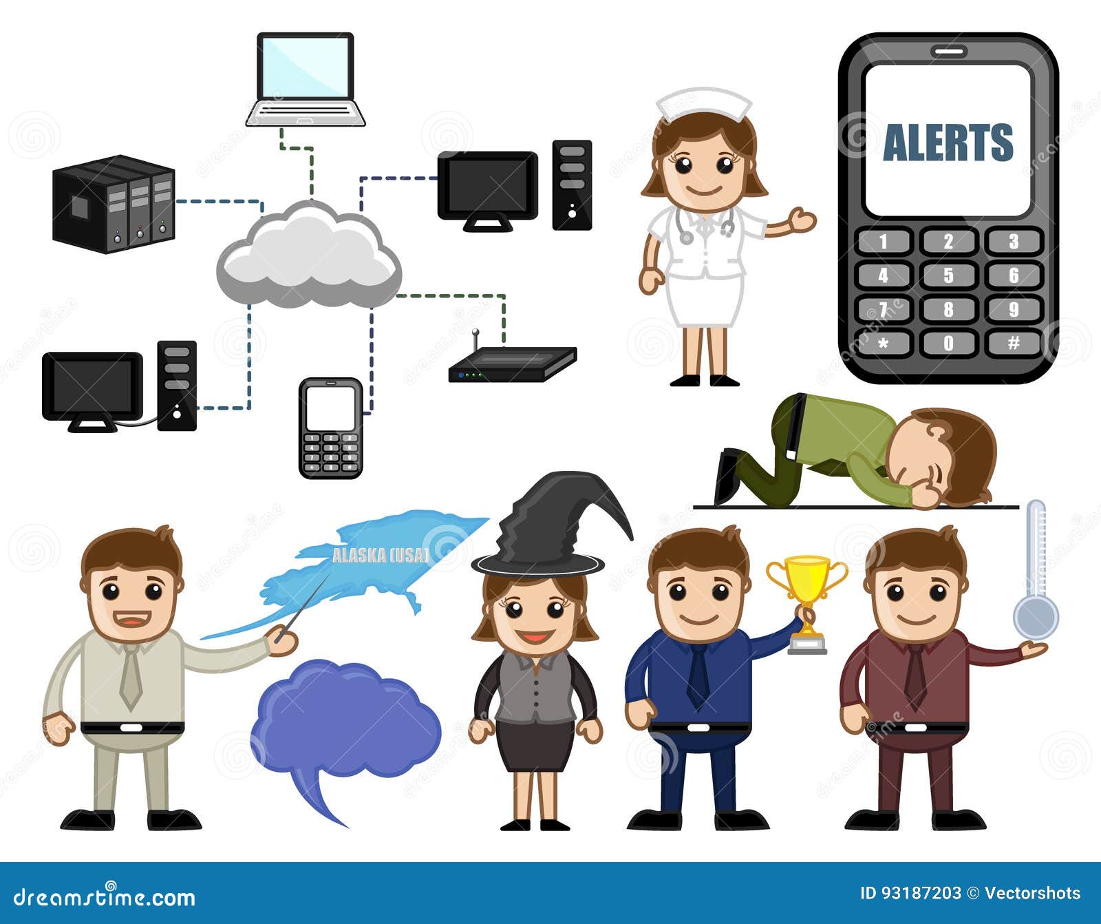 Set of Business Technology Conceptual Cartoons Stock Vector ...