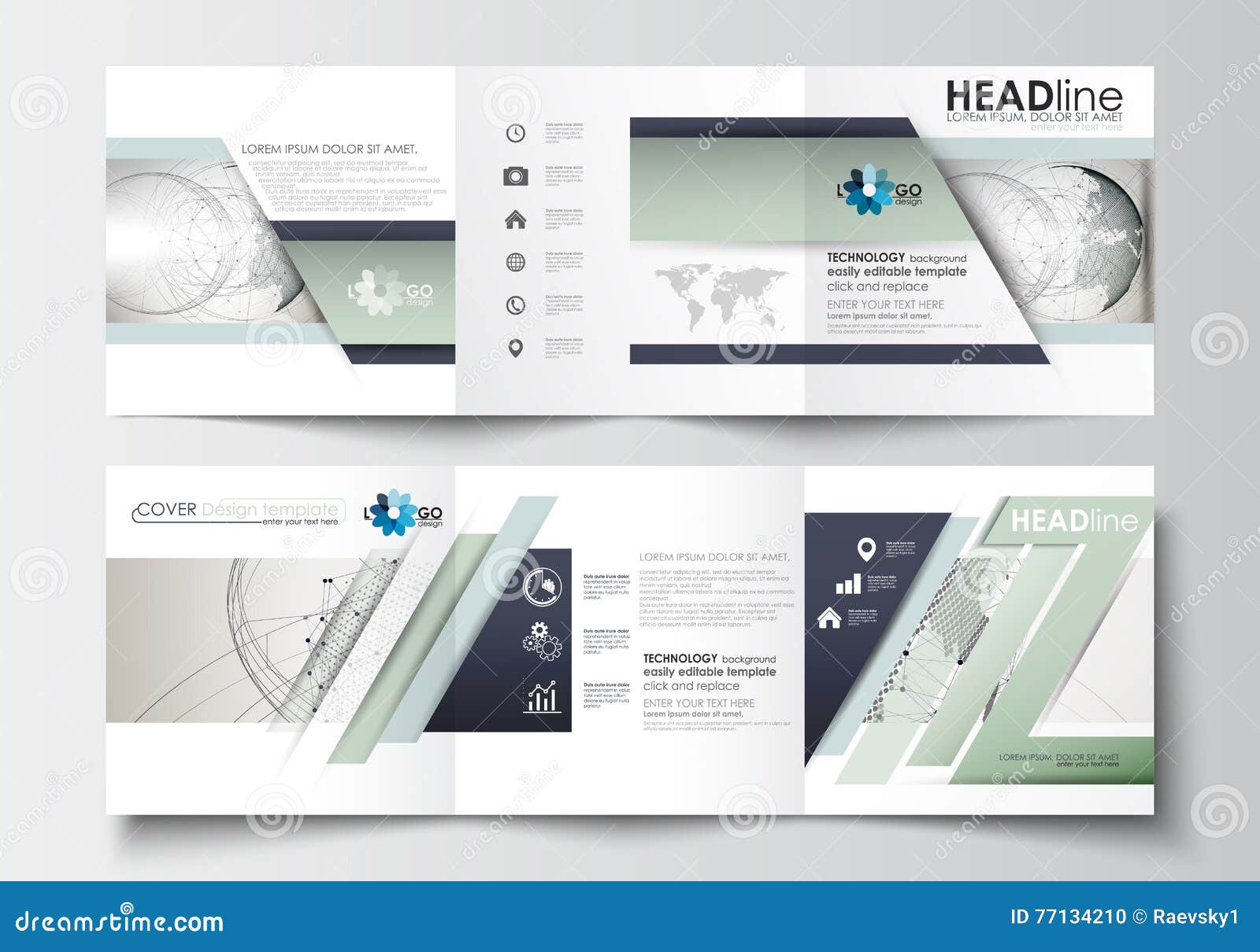 Set of Business Templates for Tri-fold Brochures. Square Design ...