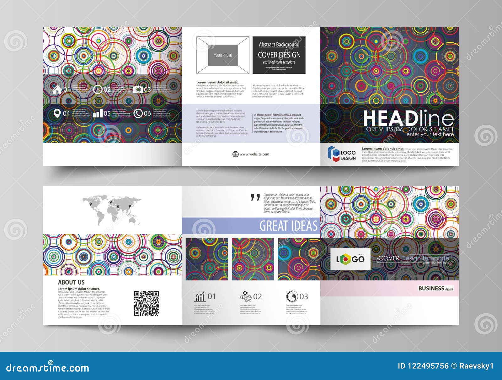 Set of Business Templates for Tri Fold Square Design Brochures. Leaflet ...
