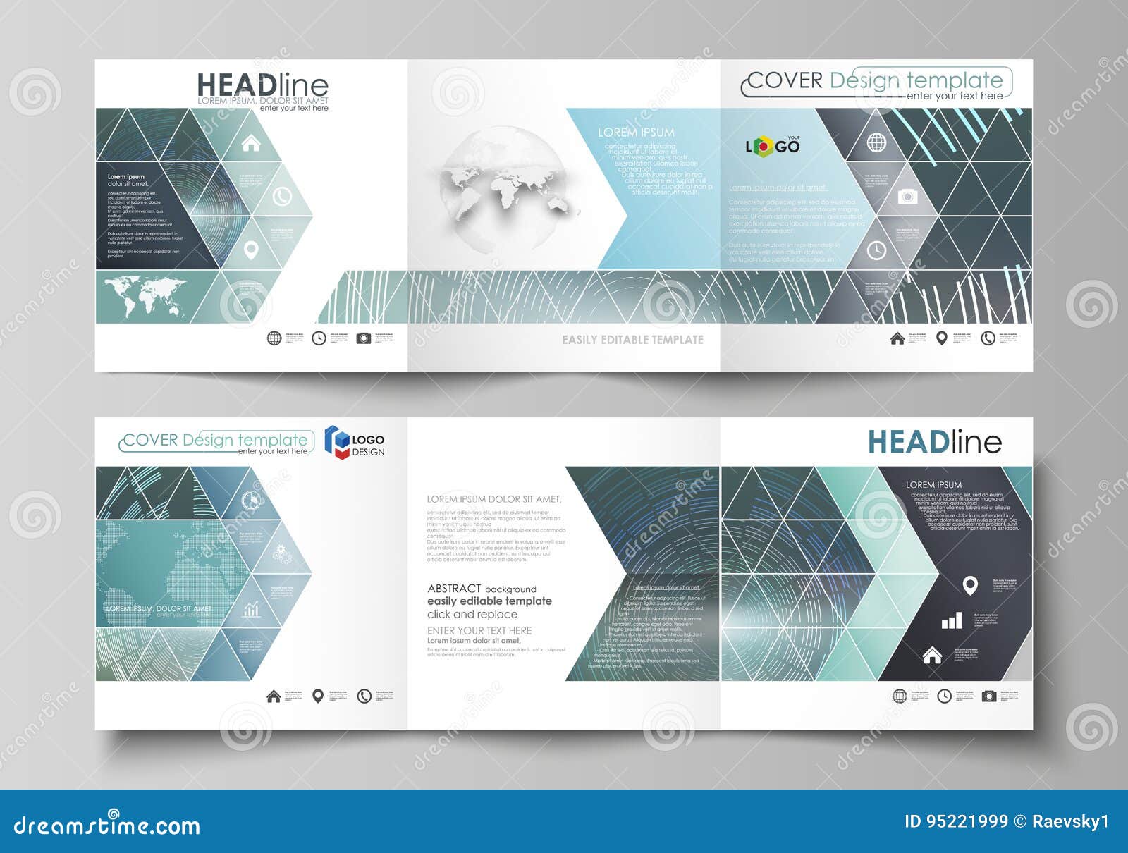 Set of Business Templates for Tri Fold Square Design Brochures. Leaflet ...