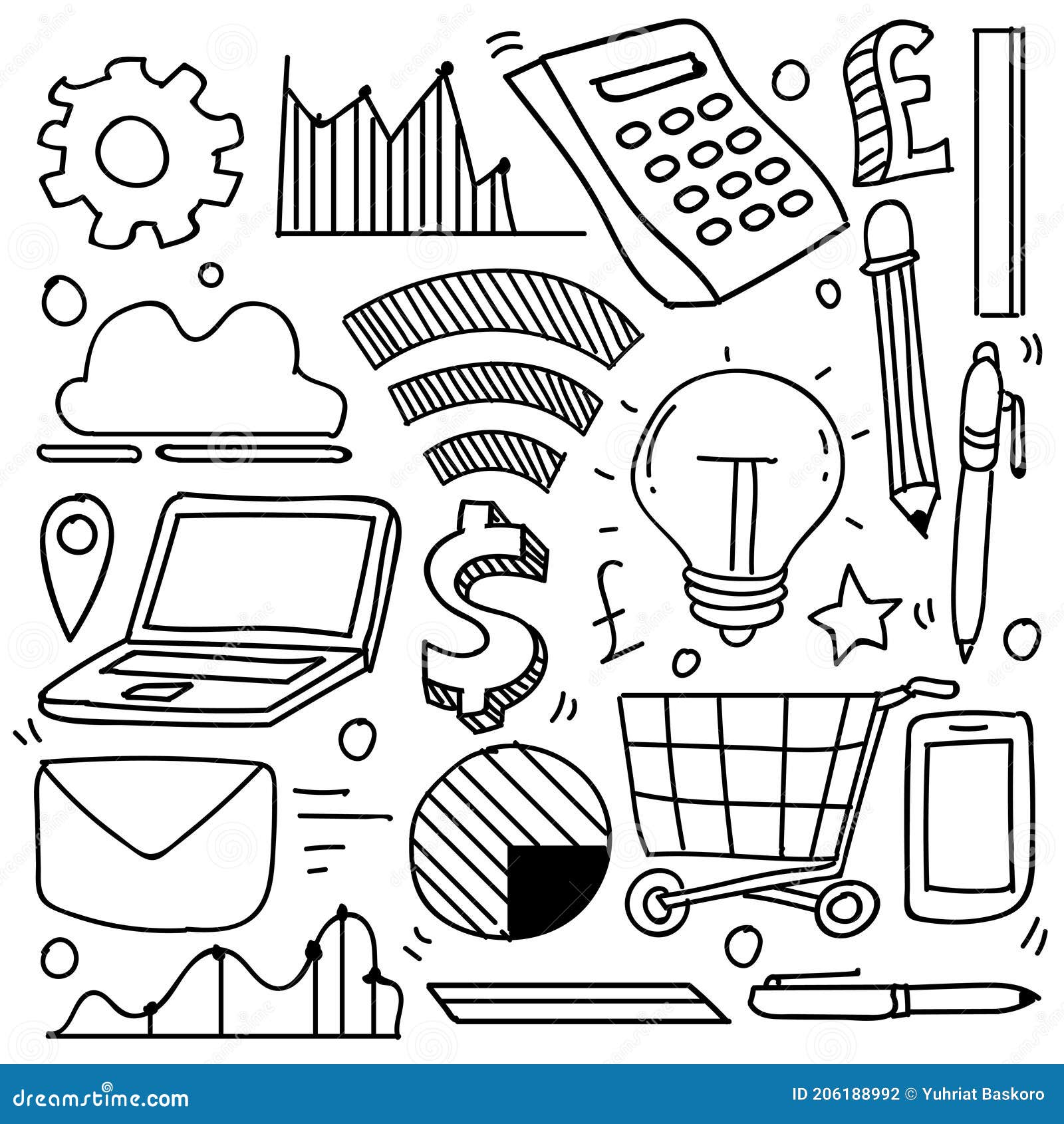 Set of Business Theme in Doodle Style Isolated on White Background ...