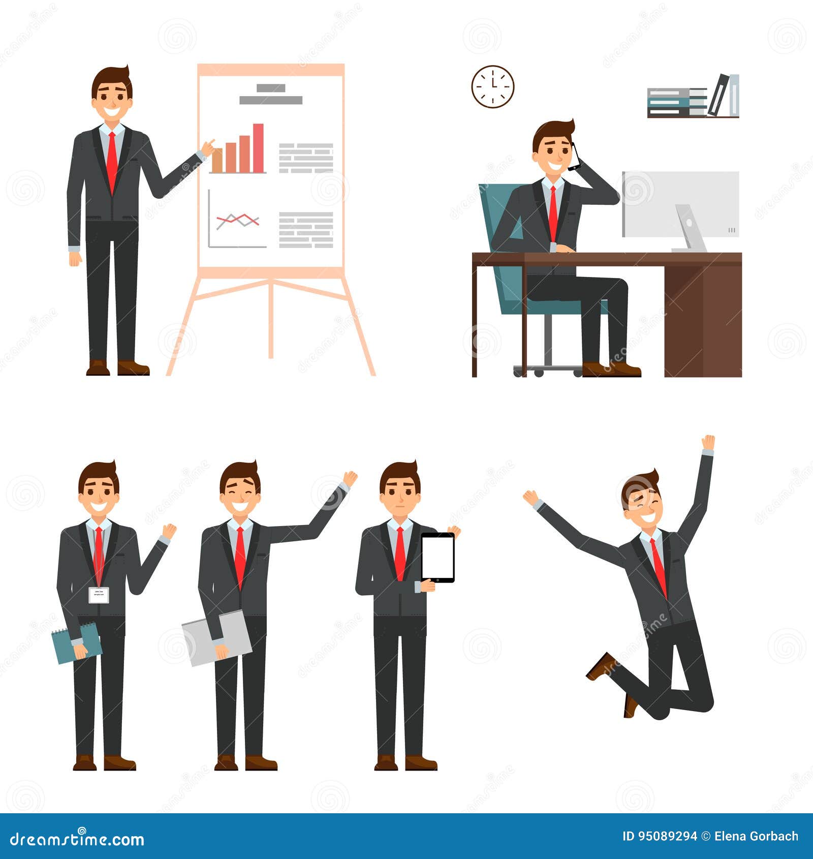 Set of Businessman Character Design. Vector Illustration Stock Vector ...
