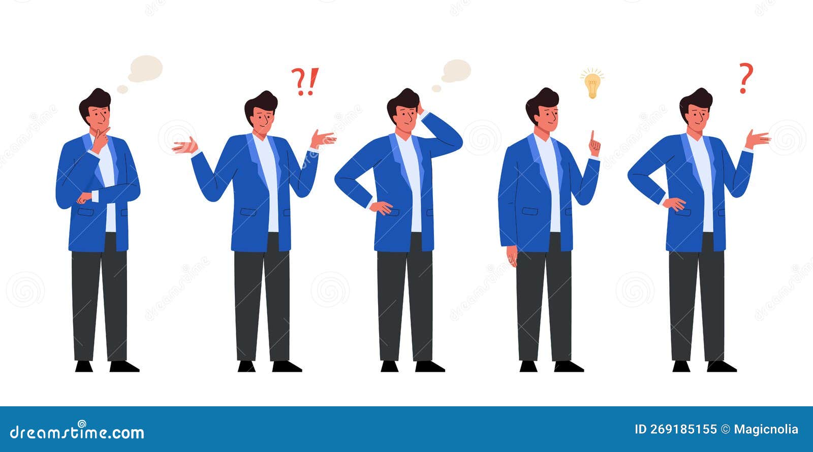 Set of Businessman Character in Different Poses and Emotions Stock ...