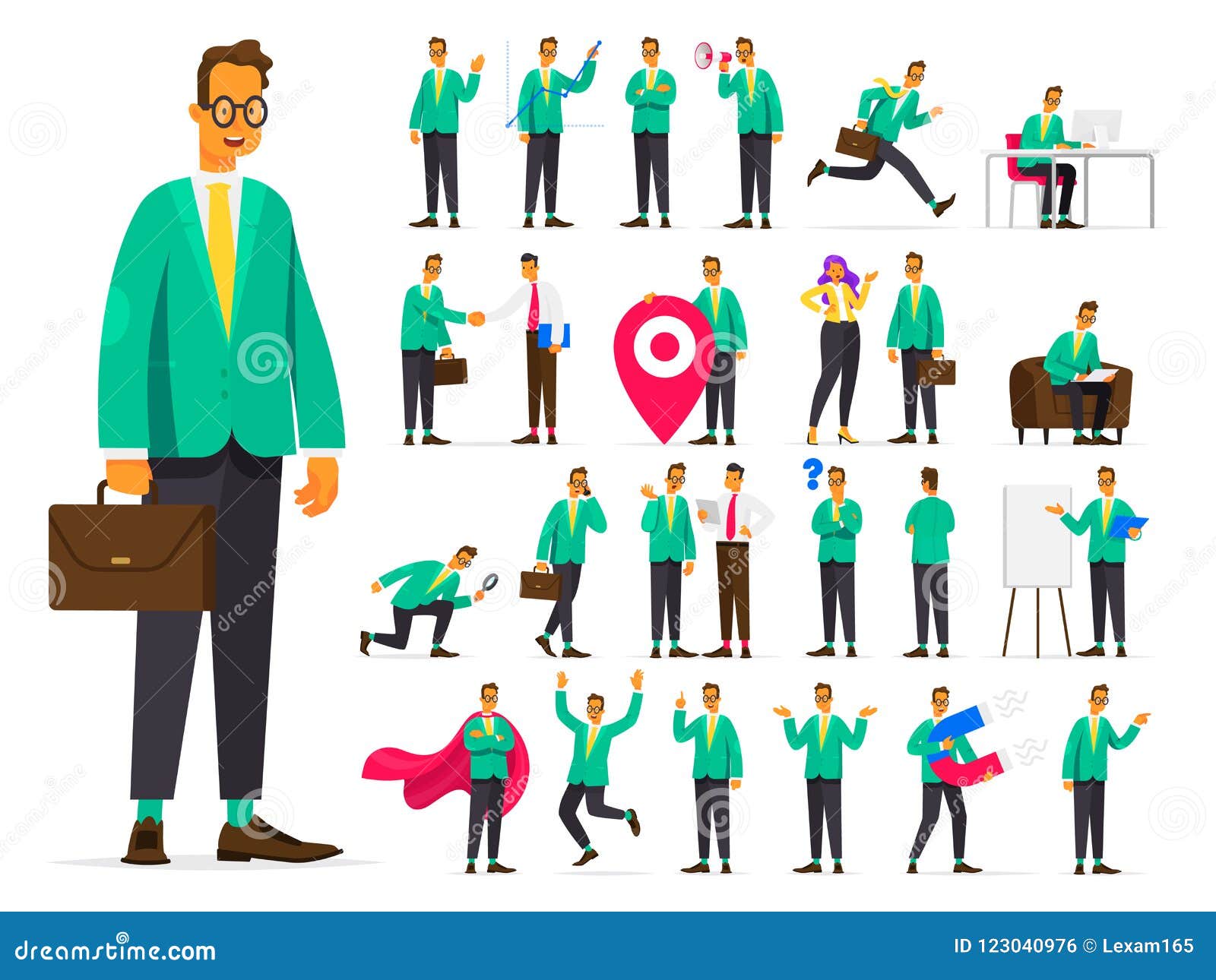 Set of Businessman Character in Different Situations. Working Si Stock ...