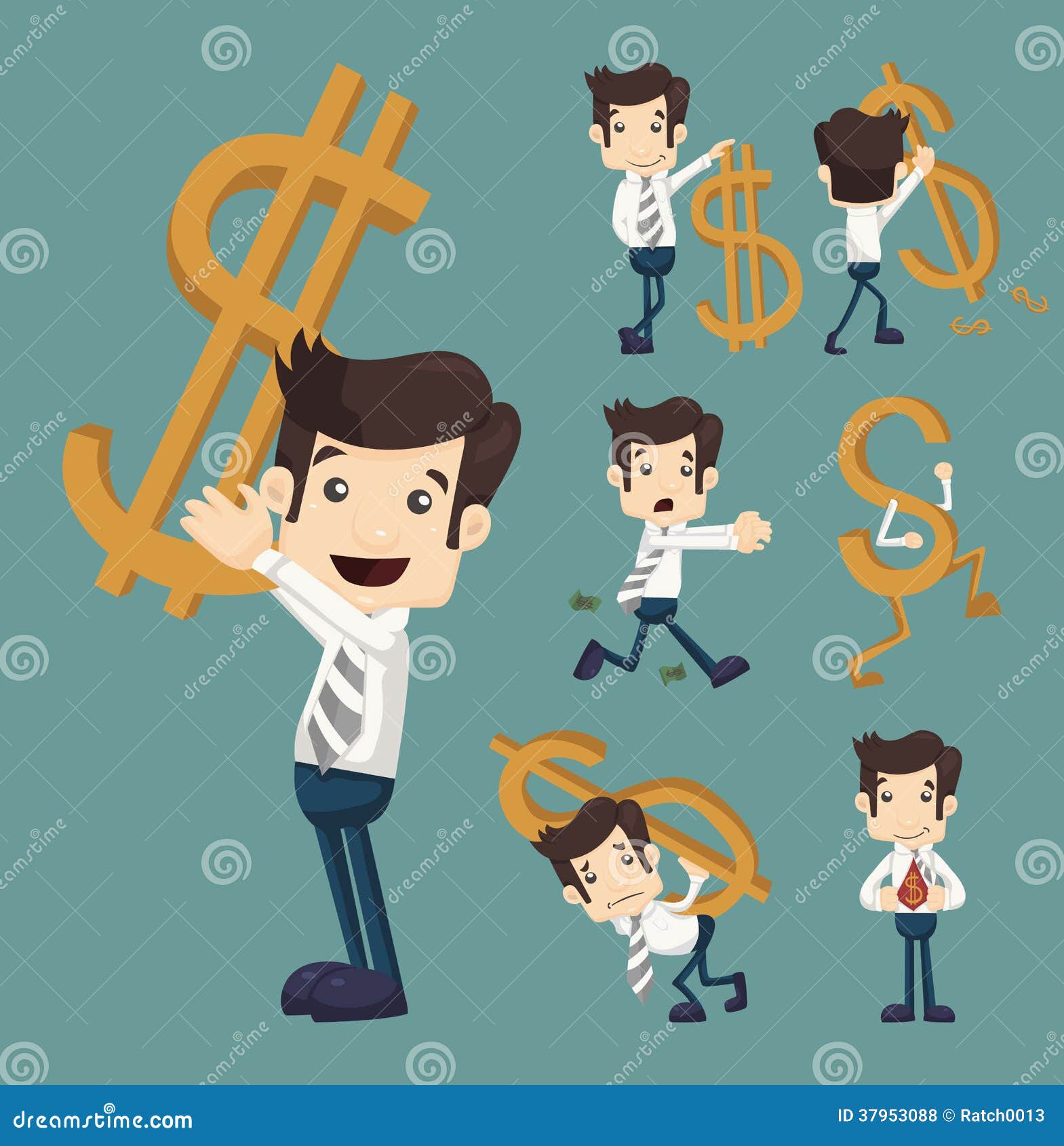 Set of Businessman with Dollar Sign Characters Poses Stock Vector ...