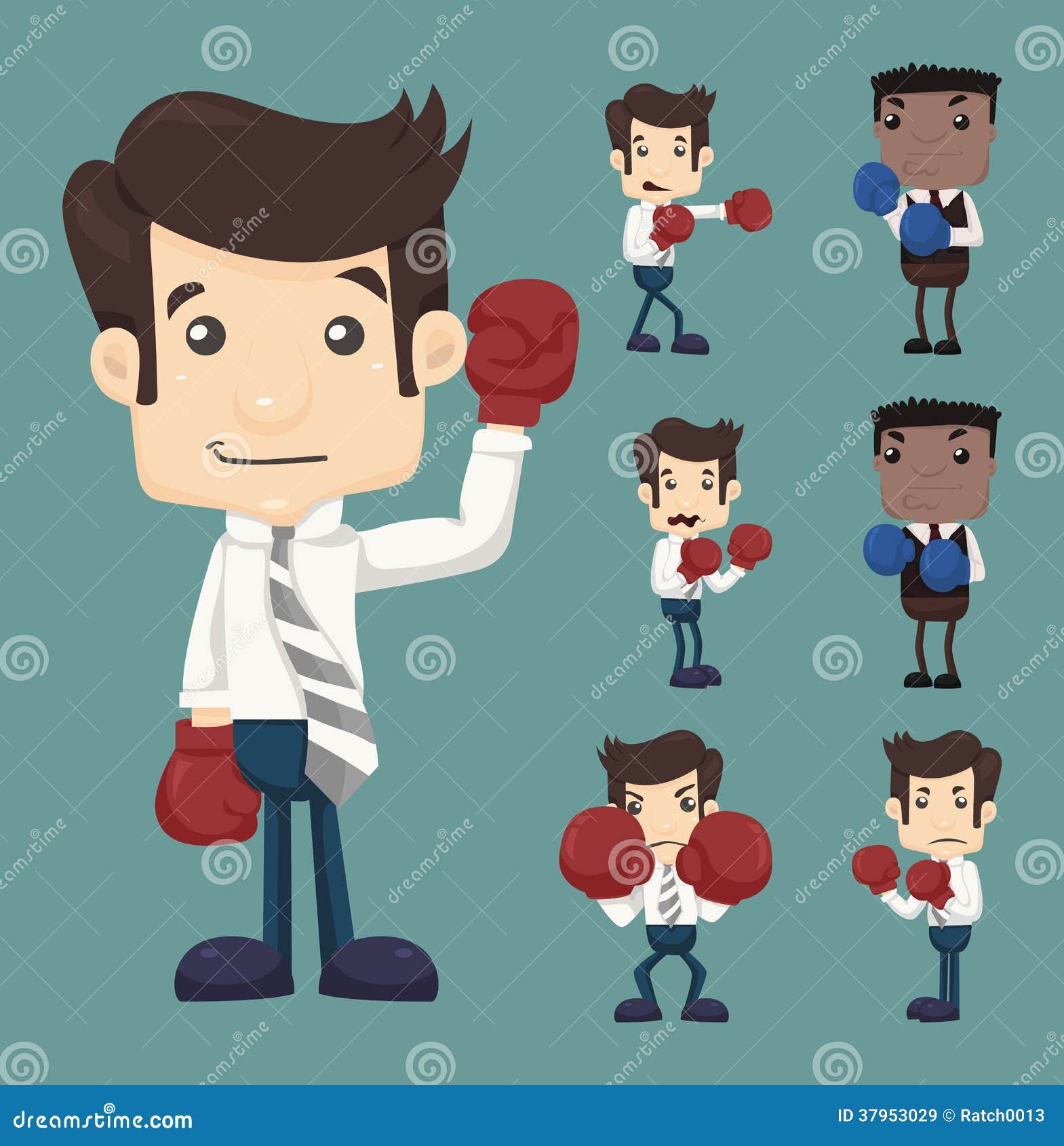 Set of Businessman Fight with Boxing Gloves Characters Poses Stock ...