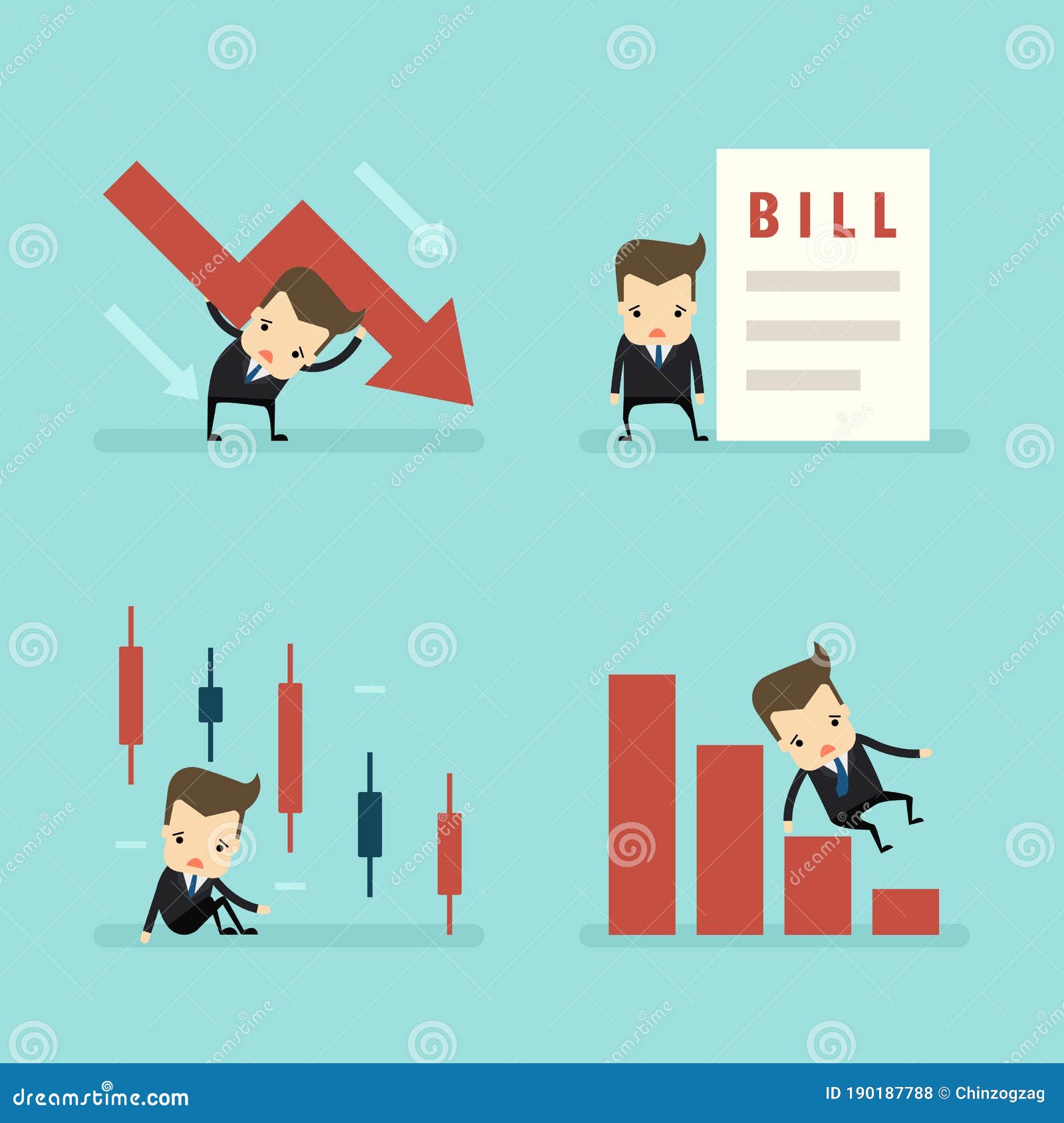 Set of Businessman Loss in Business Concept Stock Vector - Illustration ...
