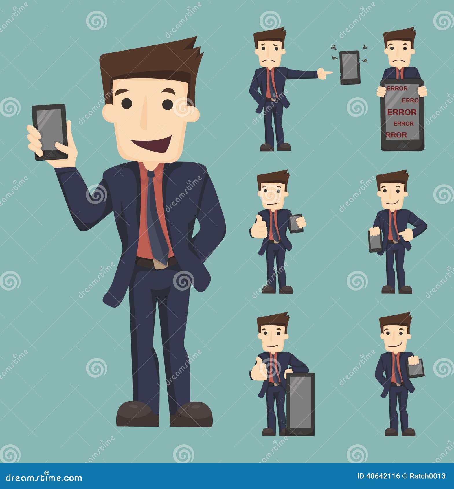 Set of Businessman Show Tablet and Smart Phone Characters Poses Stock ...