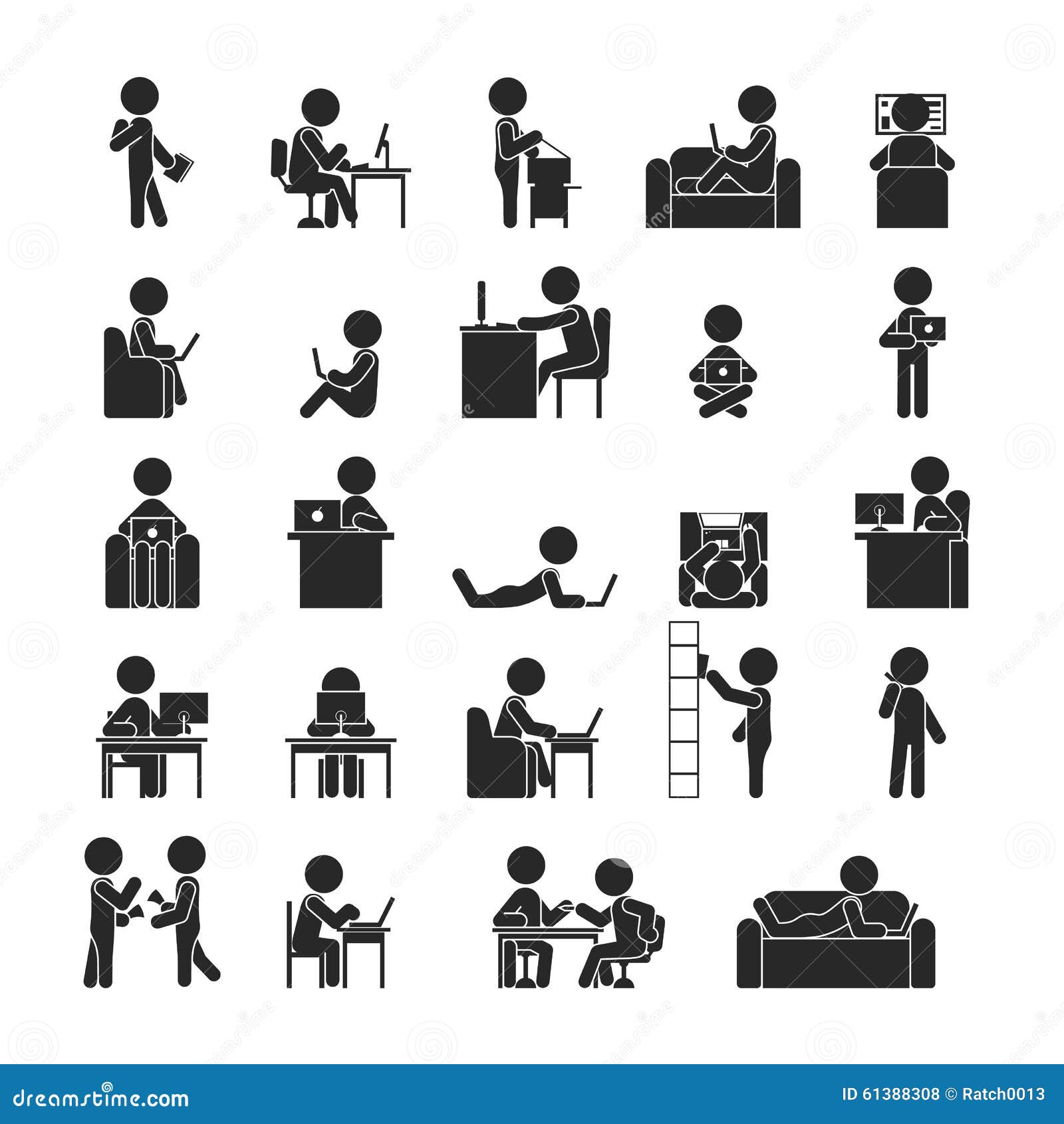 Set Of Businessman Working , Human Pictogram Icons Stock Vector - Image ...