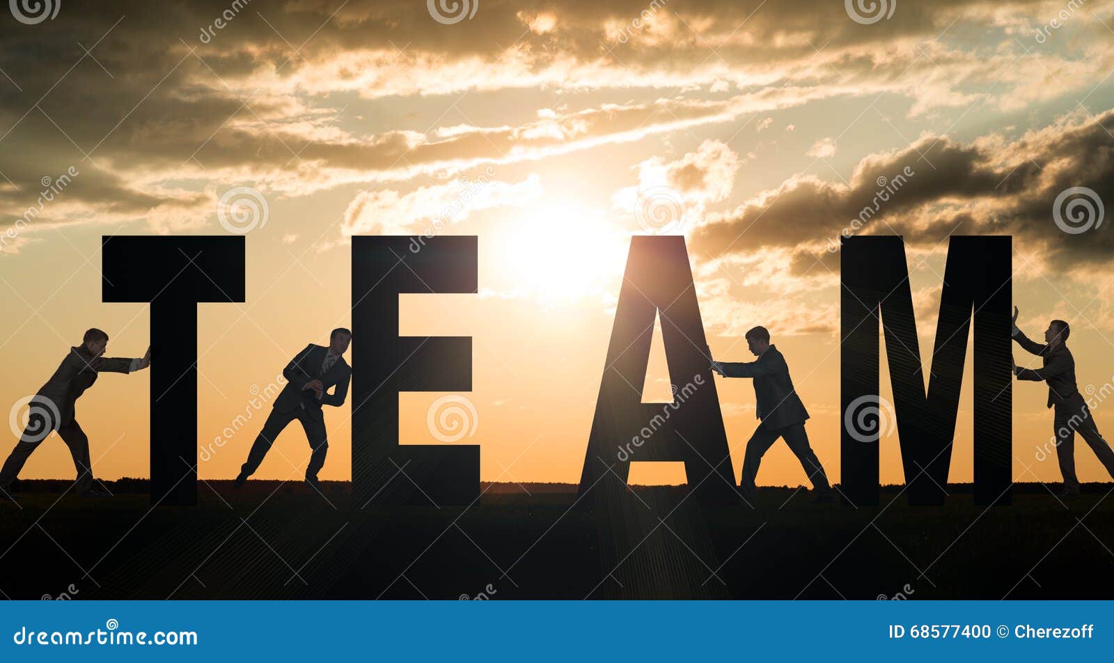 Set of Businessmen Pushing Word Team Stock Photo - Image of people ...