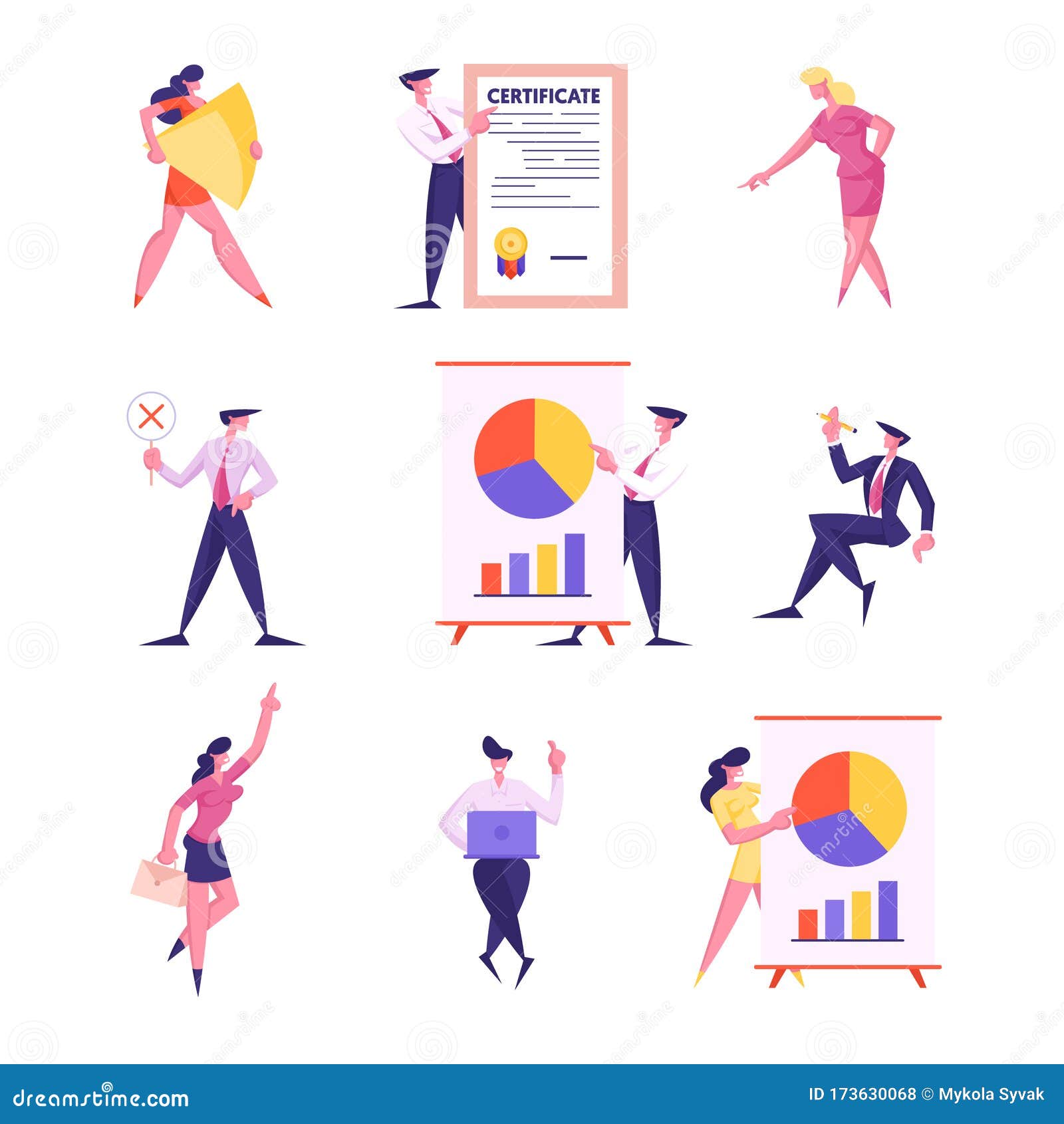 Set of Businesspeople Office Routine and Working Process, Presentation ...