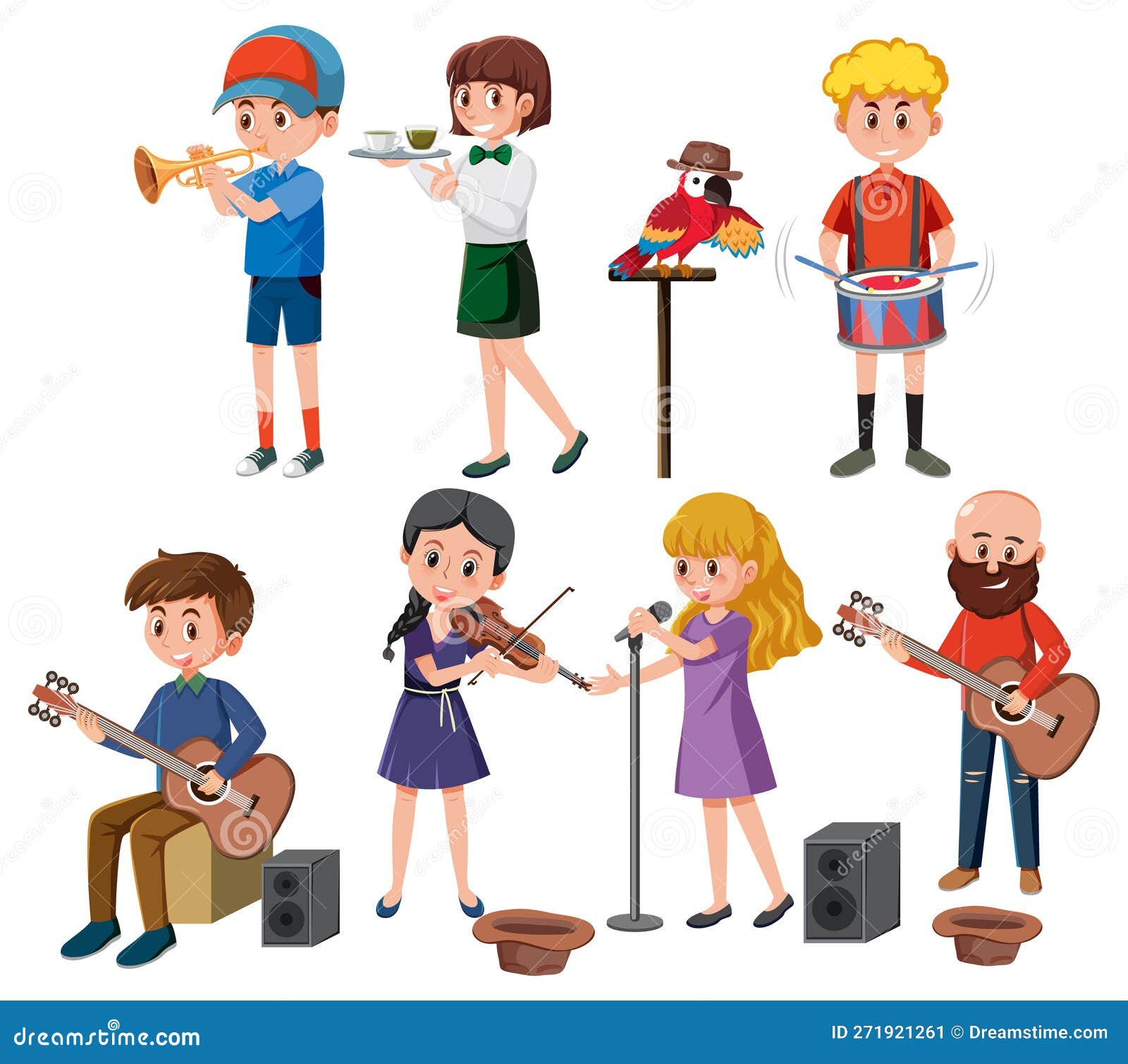 Set of Busking Cartoon Character Stock Vector - Illustration of sound ...