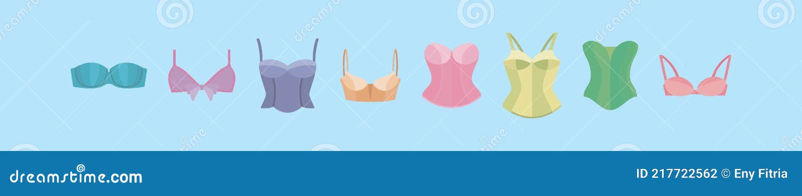Set of Bustier Cartoon Icon Design Template with Various Models. Vector ...