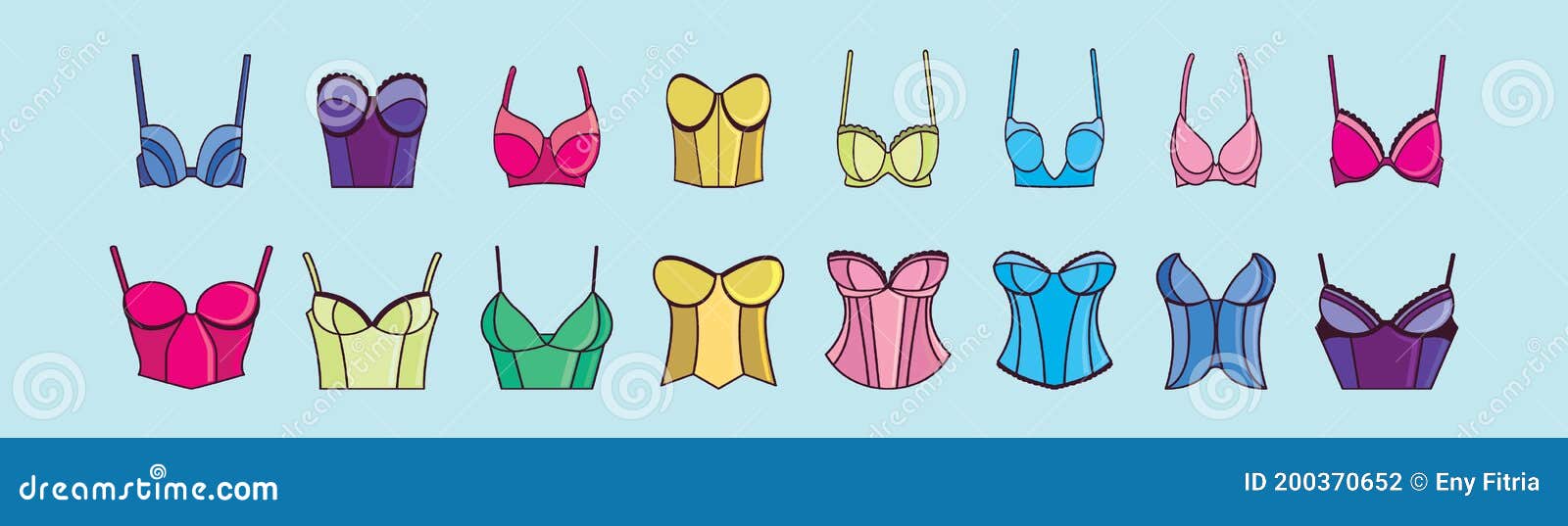 Set Of Bustier Cartoon Icon Design Template With Various Models. Vector ...