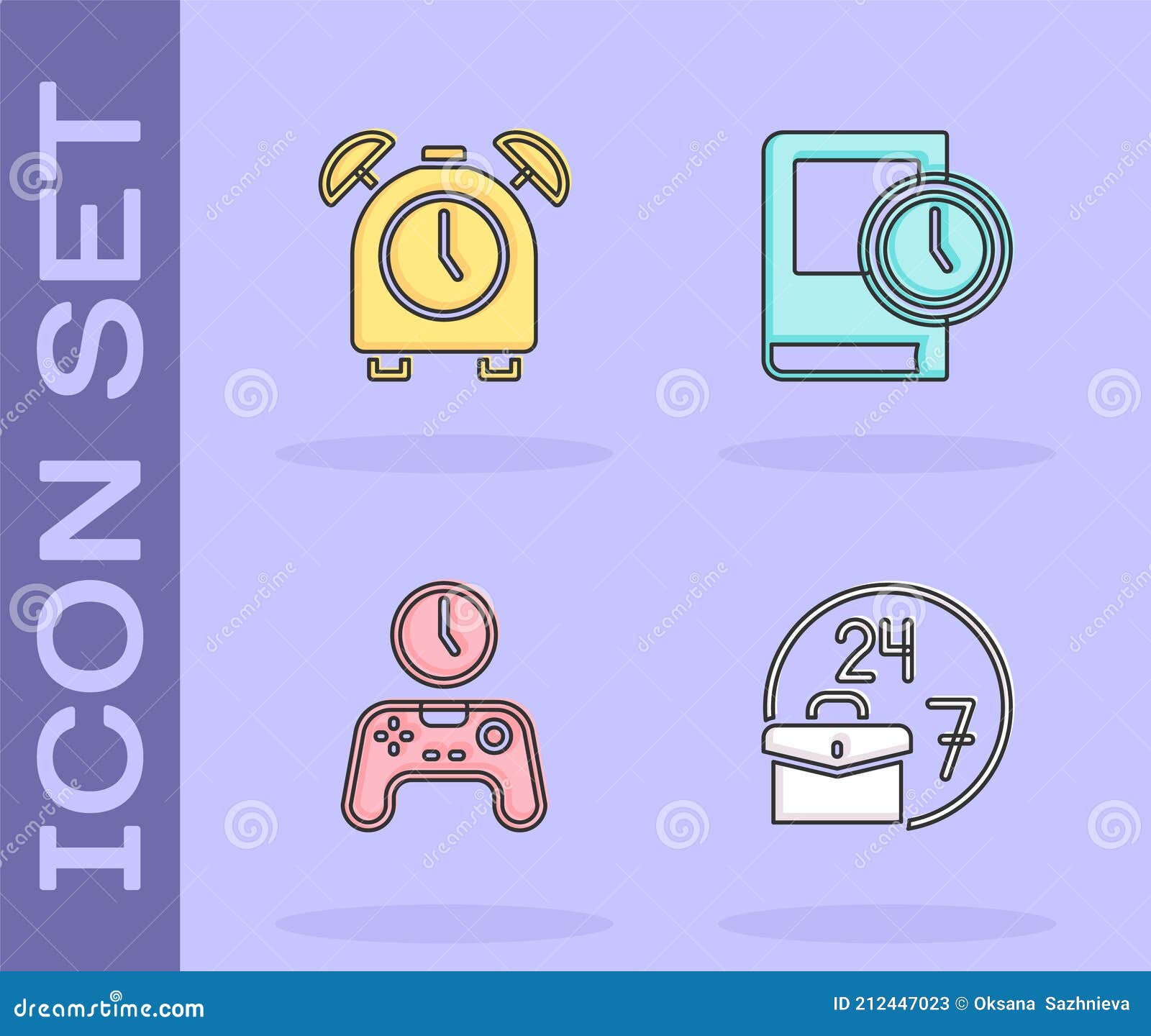 Set always Busy, Alarm Clock, Gamepad of Time and Time for Book Icon ...