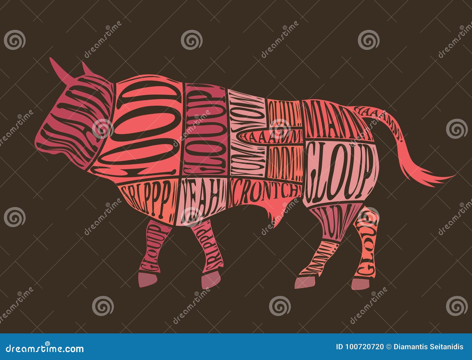 Bull cuts stock vector. Illustration of food, restaurant - 100720720
