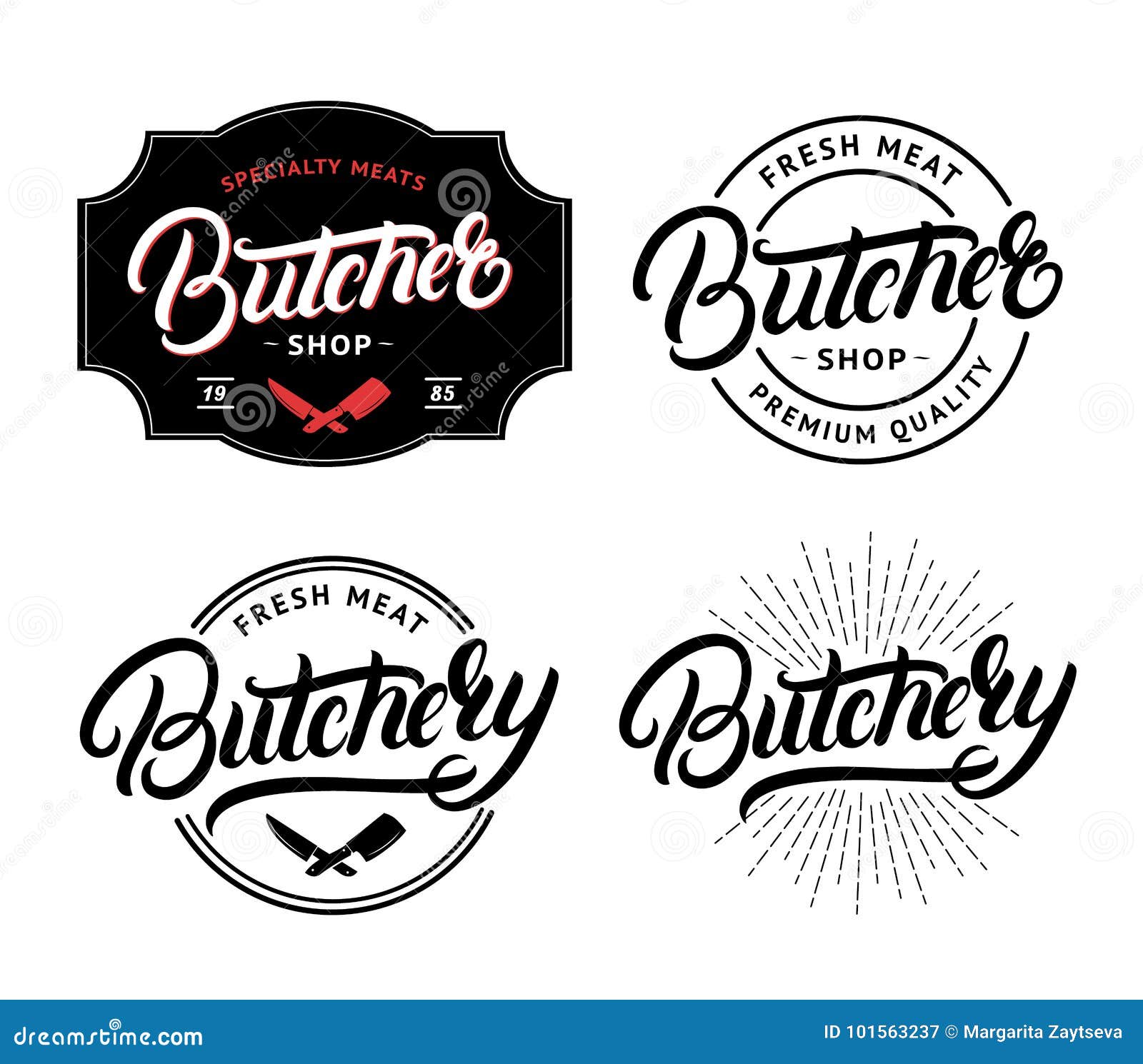 Set of Butcher Shop and Butchery Hand Written Lettering Logo, Label ... Set of Butcher Shop and Butchery Hand Written Lettering Logo, Label ...
