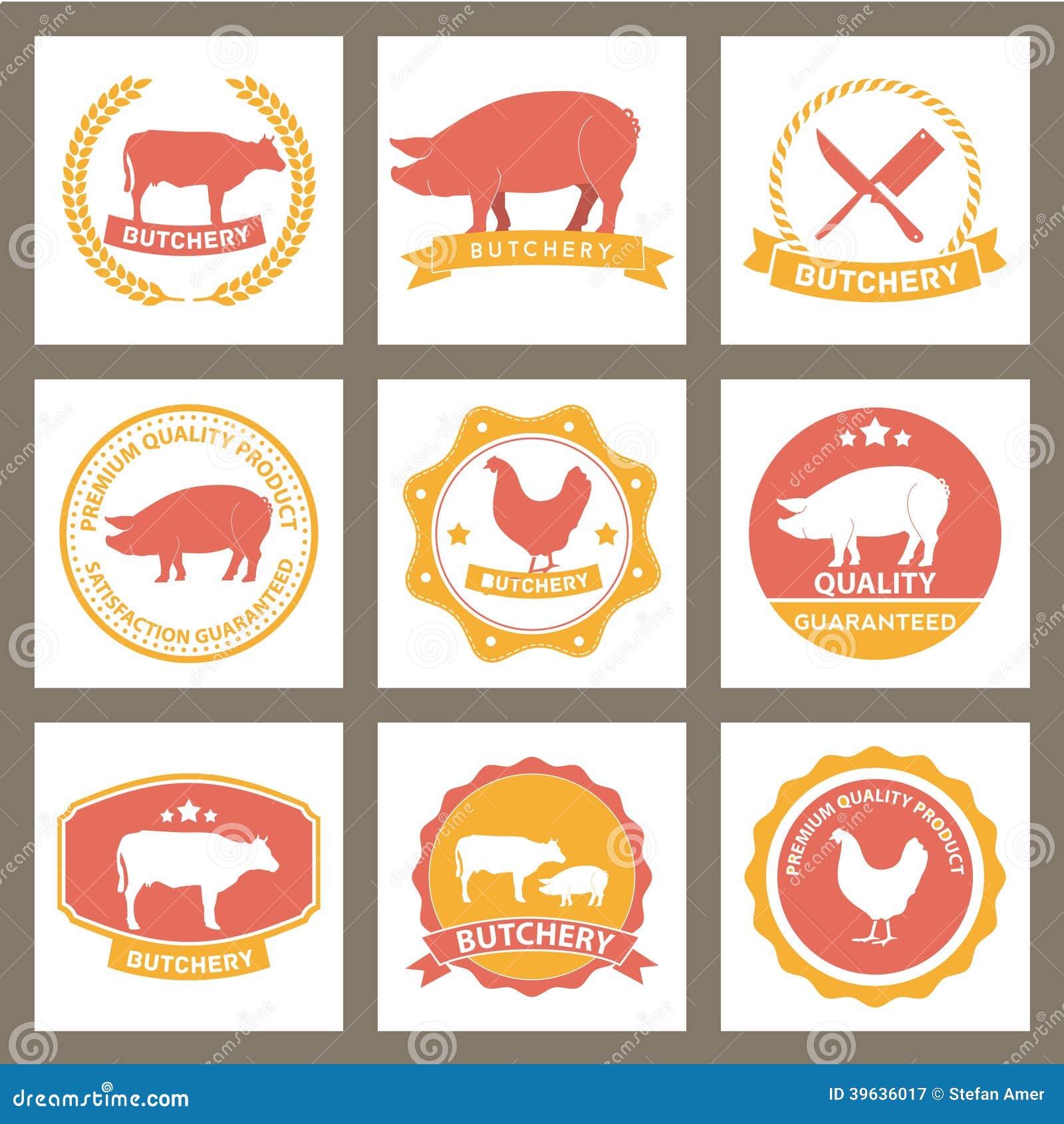 Set of Butcher Shop Labels and Design Elements Stock Vector ...
