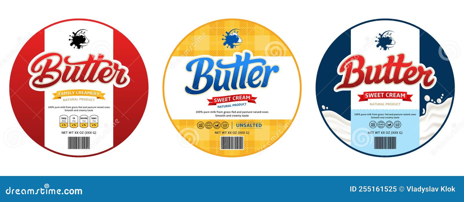 Set of Butter Round Labels Design Stock Vector - Illustration of ...