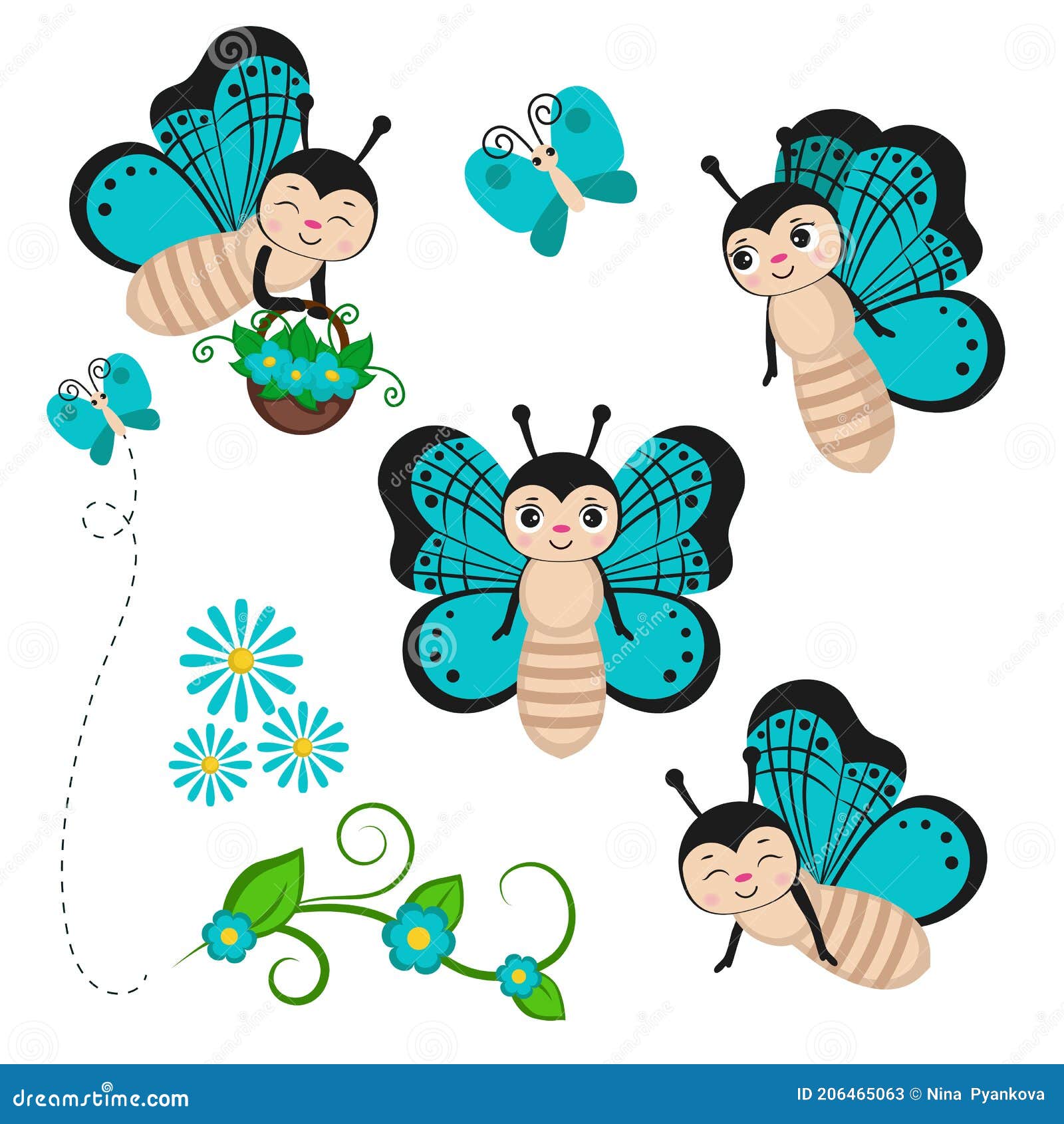 Set of Butterfly Characters Stock Vector - Illustration of isolated ...