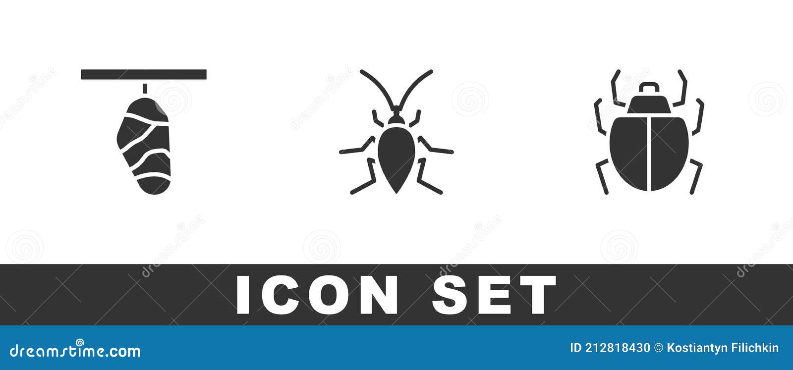 Set Butterfly Cocoon, Cockroach and Mite Icon. Vector Stock Vector ...