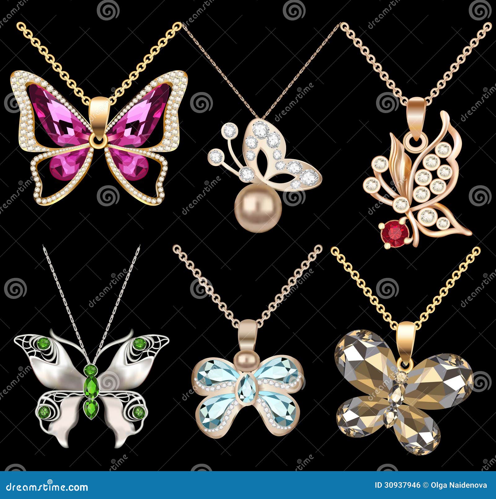 Of a Set of Butterfly Pendants with Precious Stone Stock Vector ...