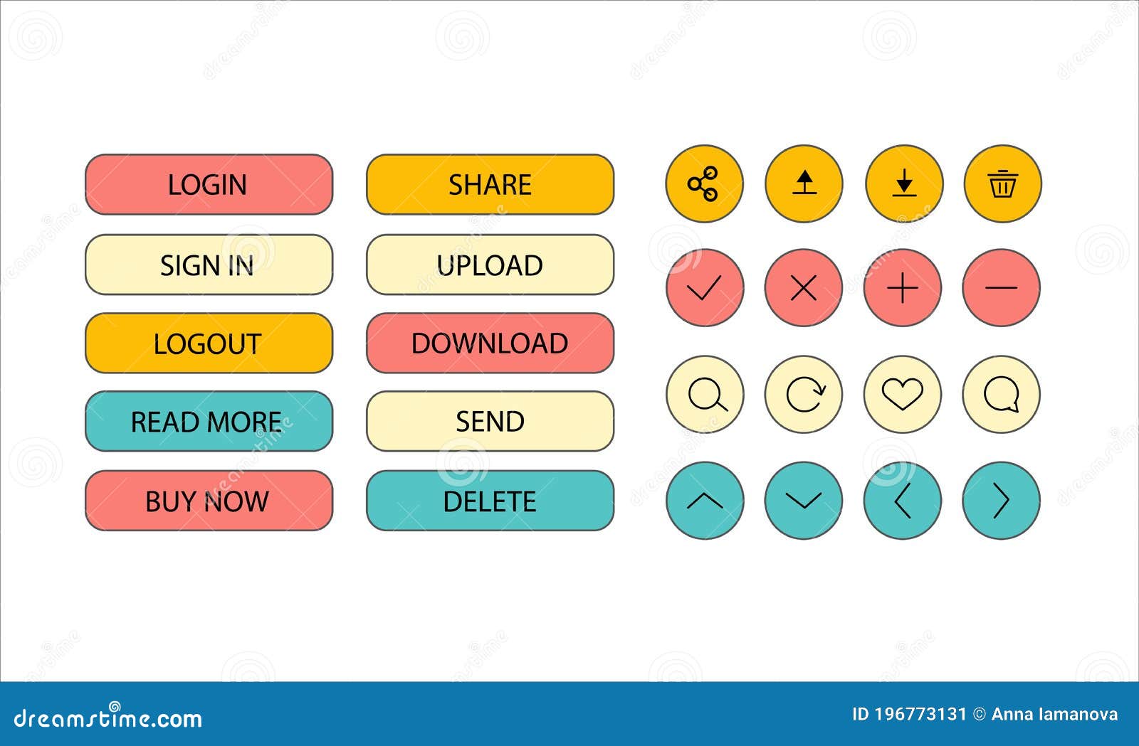 Set of Button with Icon for Website and App Stock Vector - Illustration ...