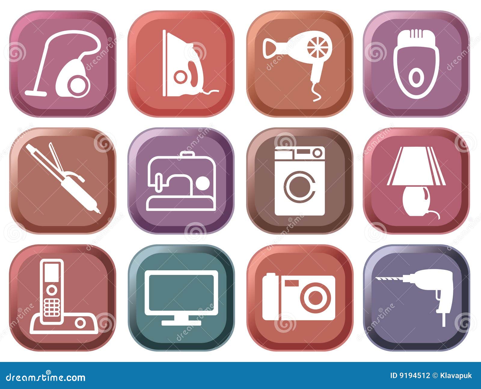 Set of Buttons Home Appliances Stock Vector - Illustration of white ...