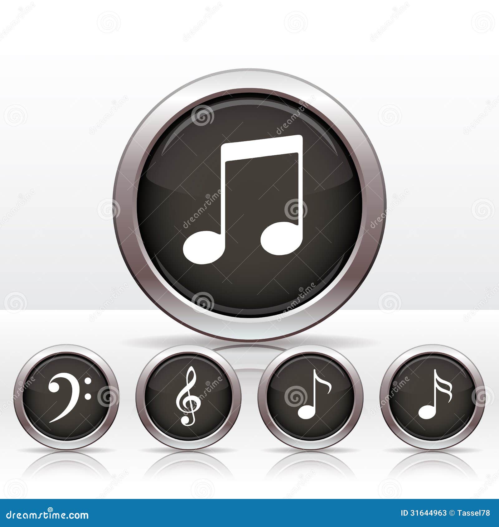 Set Buttons with Music Note Icon. Stock Vector - Illustration of ...