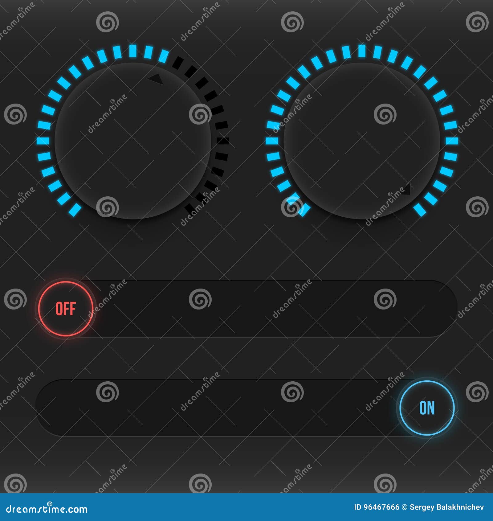 Set of Buttons and Sliders. Luminous, Neon Control User Interface ...