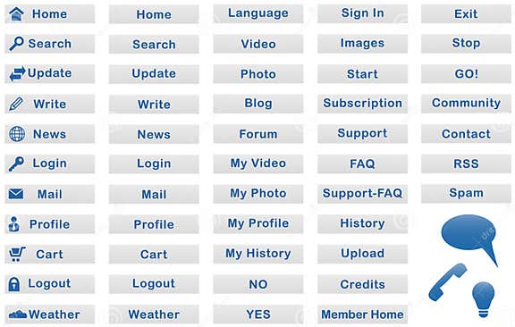 Set of Buttons with the Text for a Website. Stock Vector - Illustration ...