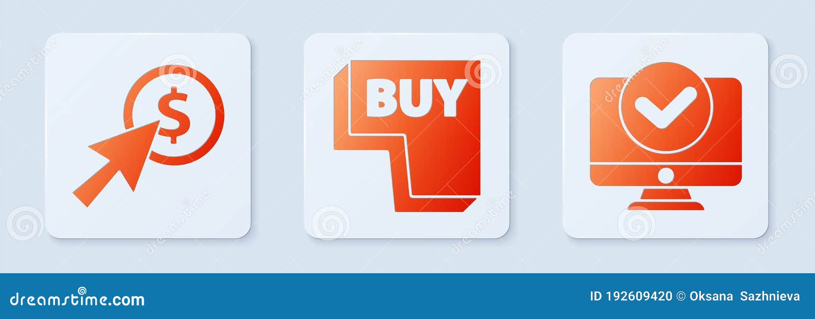 Set Buy Button, Cursor and Coin and Computer Monitor. White Square ...