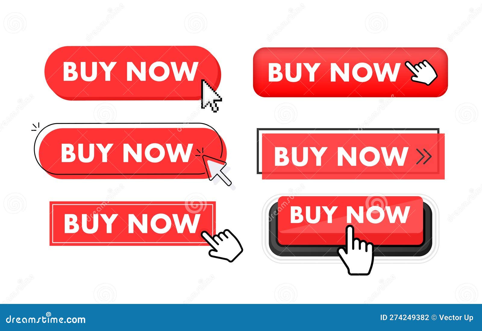 Set of Buy Now Button. Hand Pointer Clicking Stock Illustration ...