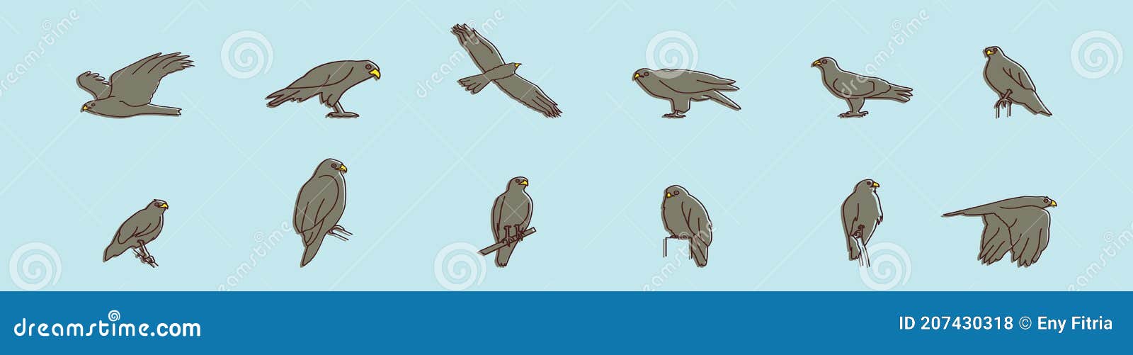 Set of Buzzard Eagles Cartoon Icon Design Template with Various Models ...