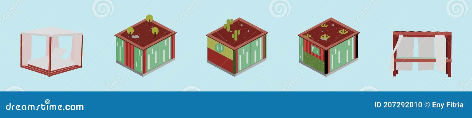 Set of Cabana Beach Cartoon Icon Design Template with Various Models ...