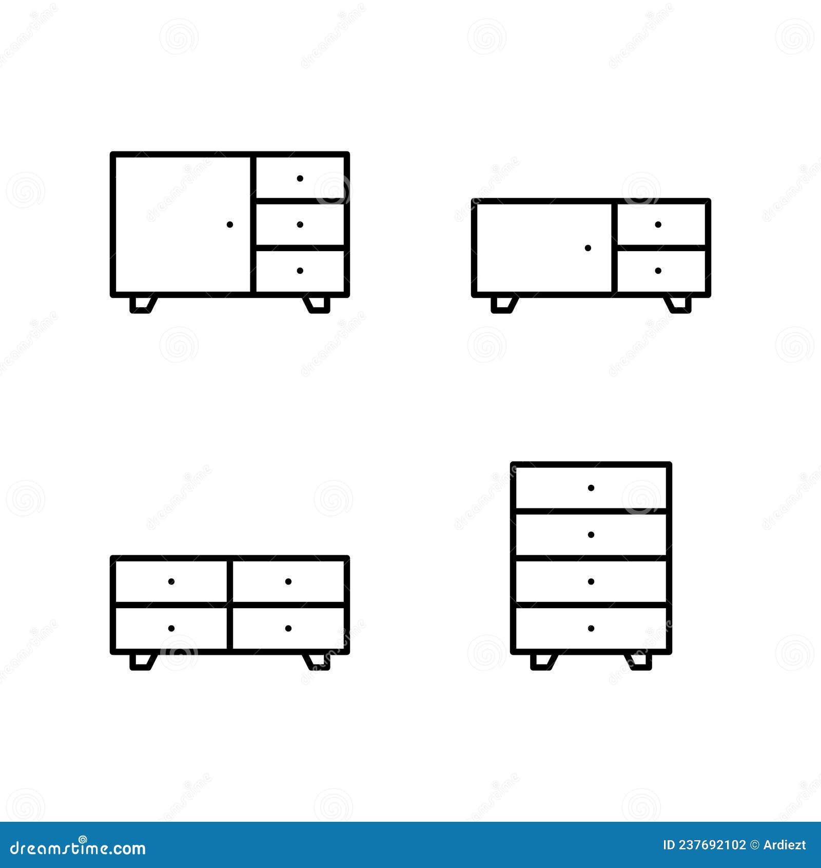 Cabinet Line Vector Icons And Signs. Wardrobe, Hutch, Chest, Buffet ...