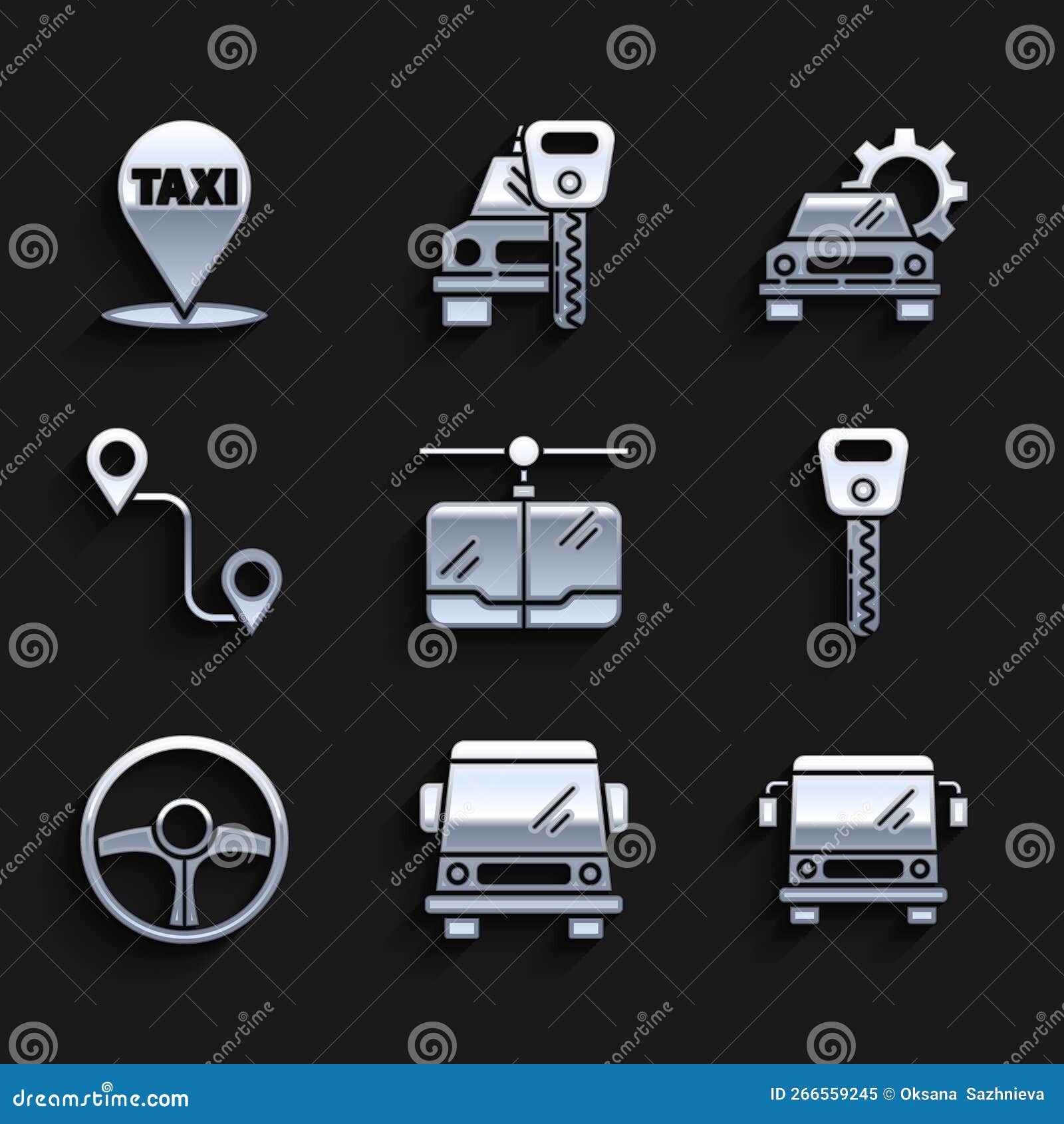 Set Cable Car, Car, Bus, Key, Steering Wheel, Route Location, Service ...