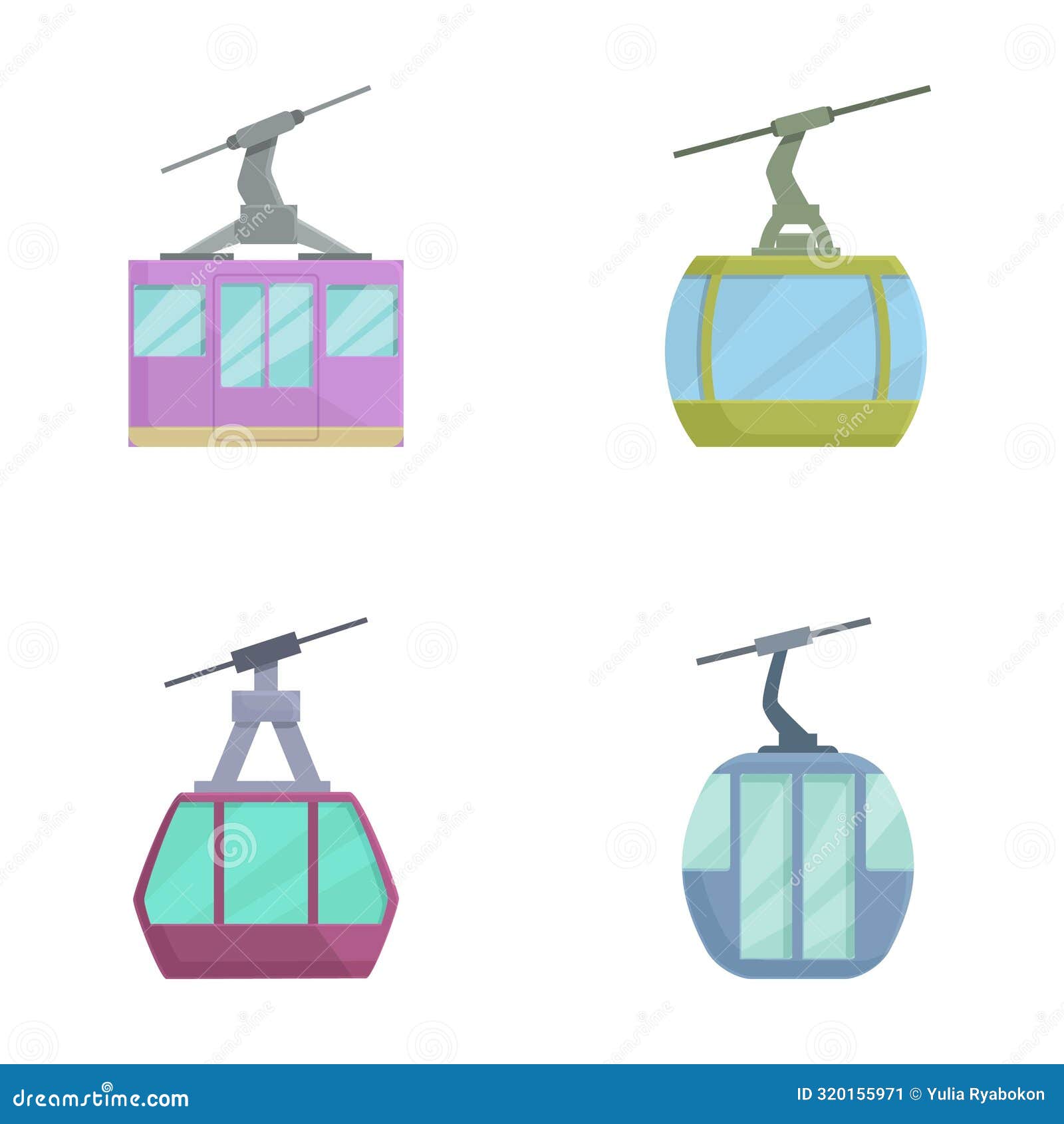 Set of Cable Car Illustrations Stock Vector - Illustration of isolated ...