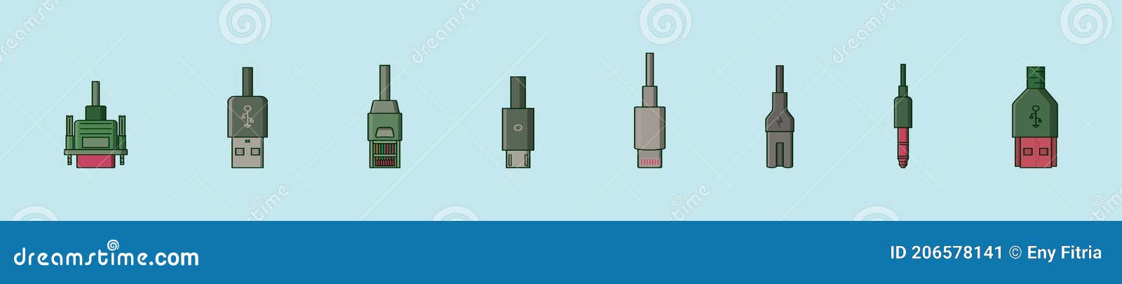Set of Cable Connector Cartoon Icon Design Template with Various Models ...