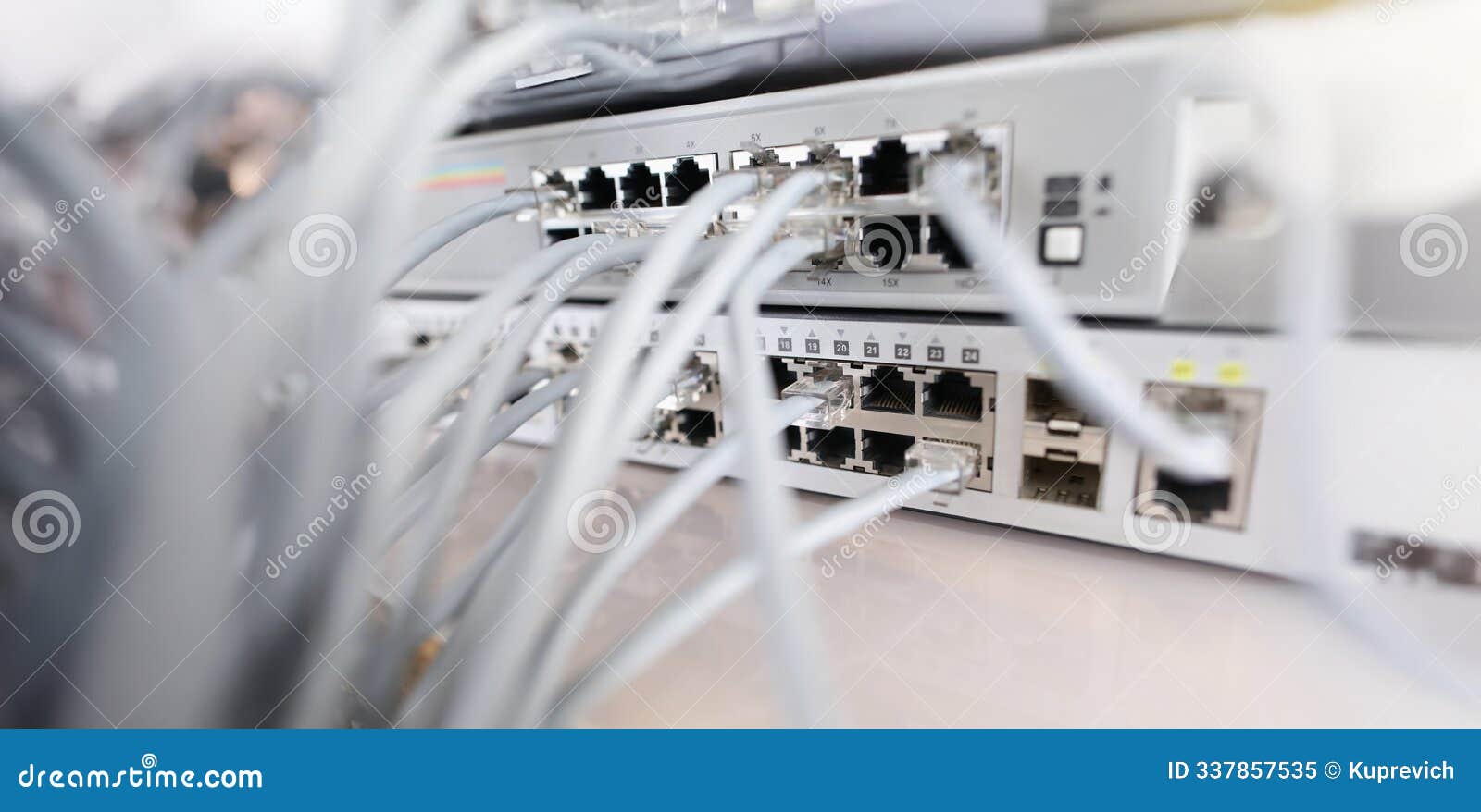 Set of Cable Network Connected To Internet Switch Servers in Center ...
