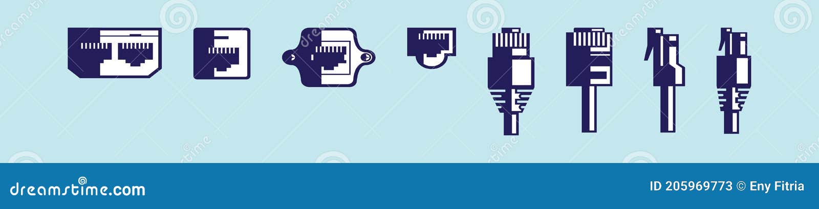 Set of Cable Rj45 Cartoon Icon Design Template with Various Models ...