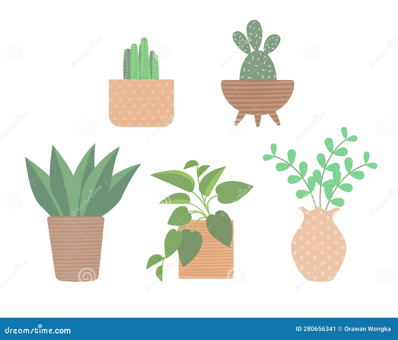Set of Cactus in a Cray Pot, Flat Vector Illustration Stock Vector ...