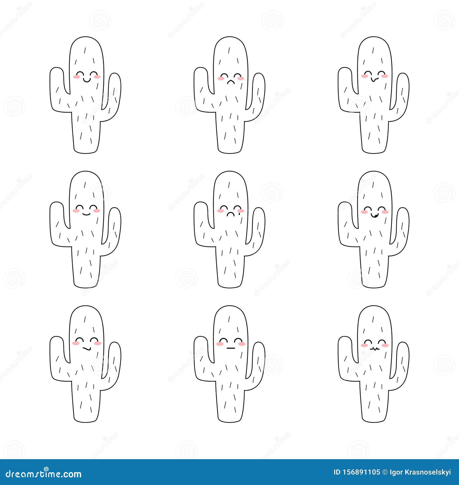 Set of Cactus with Different Emojis. Funny and Sad Emoticons Cactus ...
